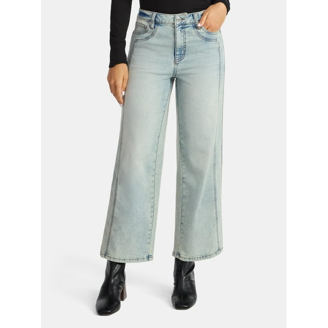 Time and Tru Women's High Rise Straight Jeans with Side Seam Details ...