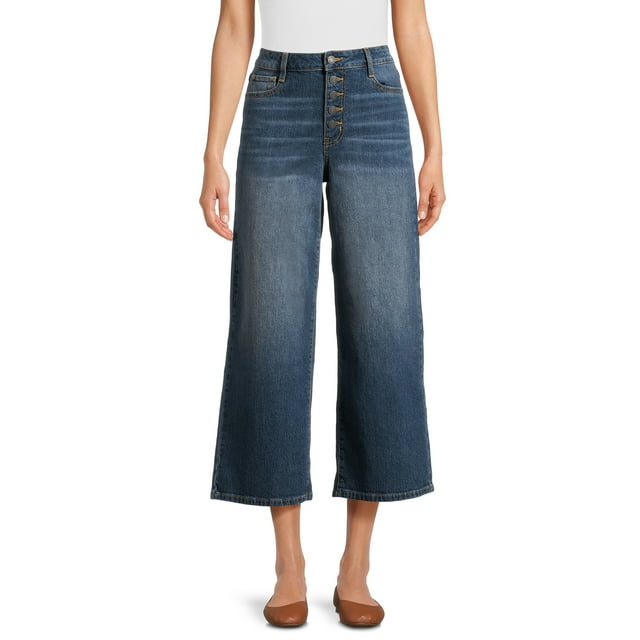 Time and Tru Women's High Rise Wide Leg Cropped Jean, 26" Inseam, Sizes ...