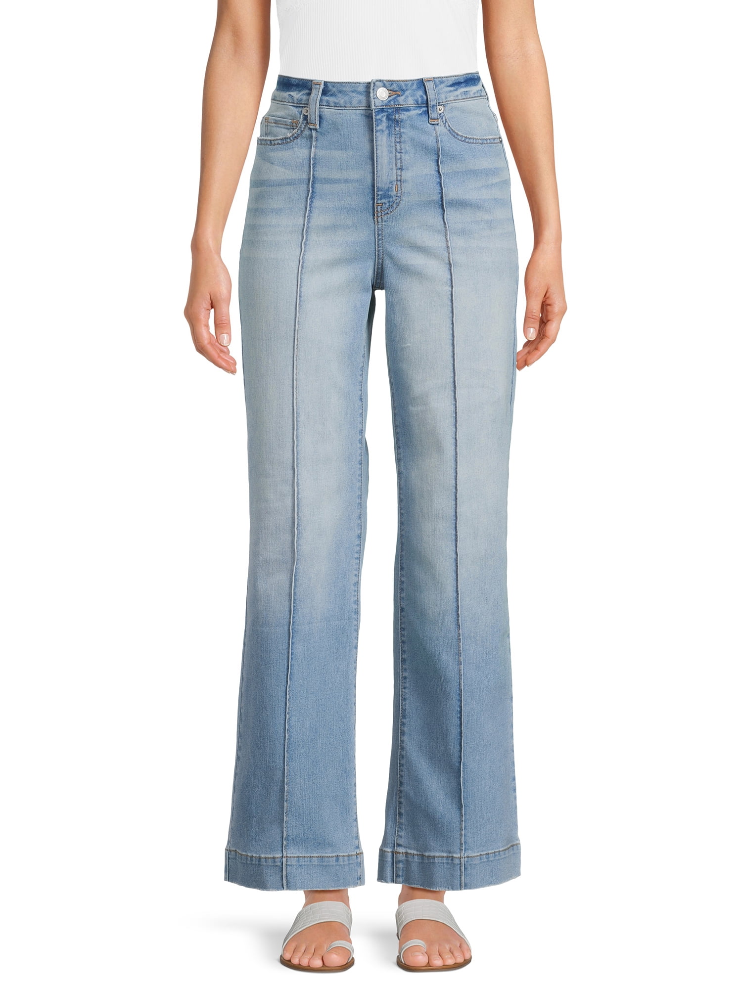 Time and Tru Women's Wide Leg Jeans with Seam Details, Available in ...