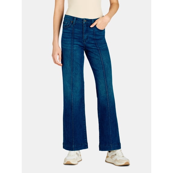 Time and Tru Women's Wide Leg Jeans with Seam Details, Available in ...