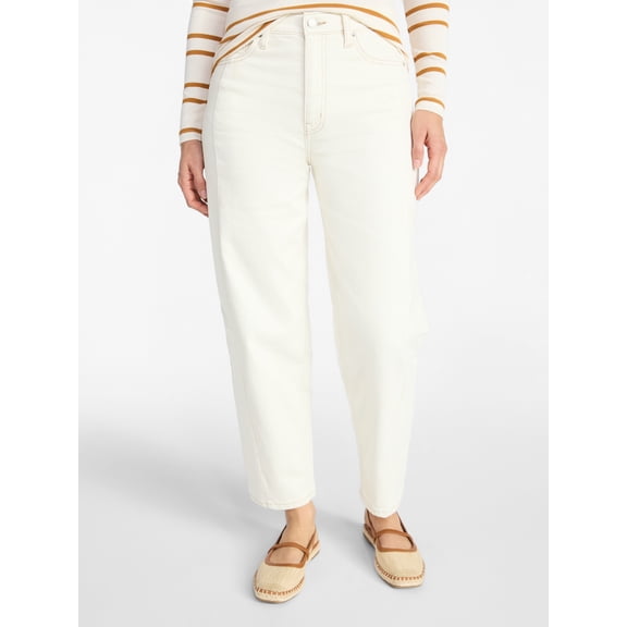 Time and Tru Women's High Rise Straight Leg Cuffed Jeans, 26.5" Inseam ...