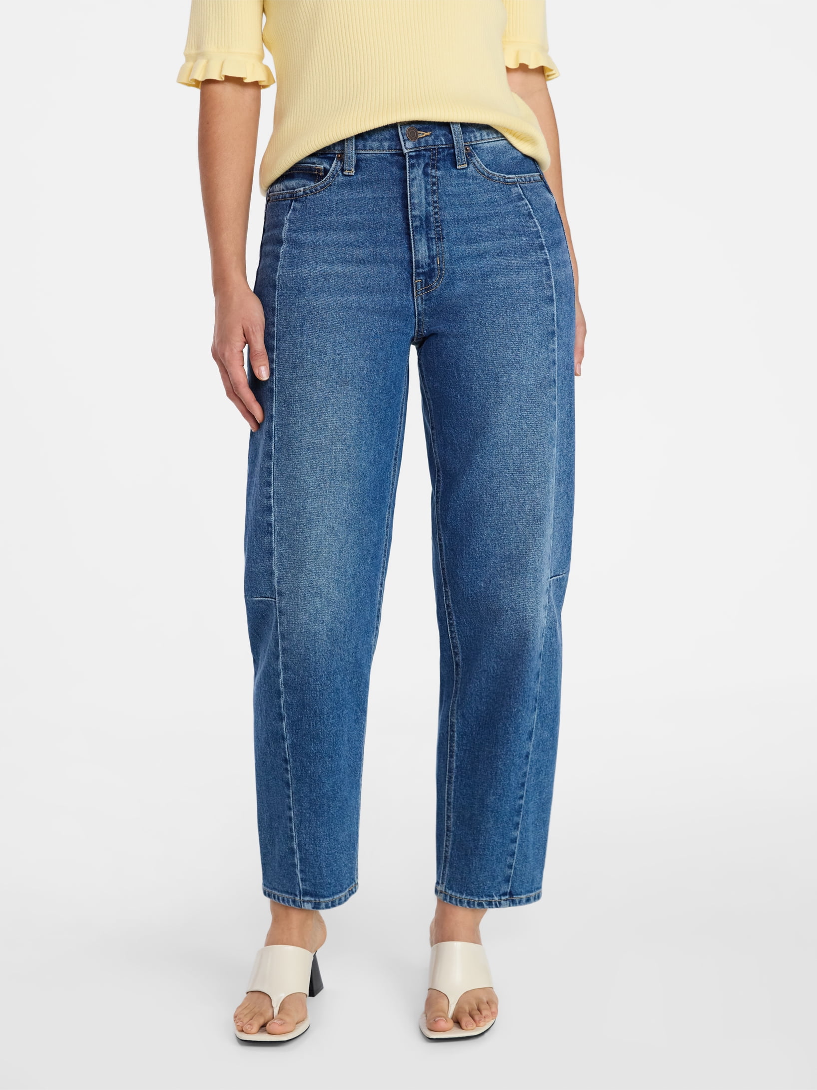 Time and Tru Women's High Rise Barrel Jeans, 28" Inseam, Sizes 0-20 ...