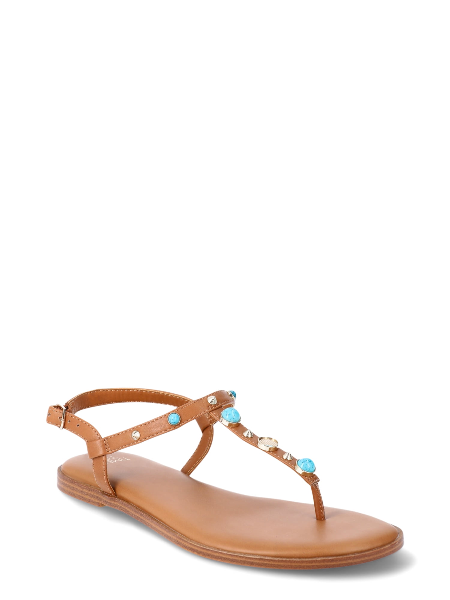 Time and Tru Jeweled T-Strap Sandal for Women, Adjustable Buckle ...