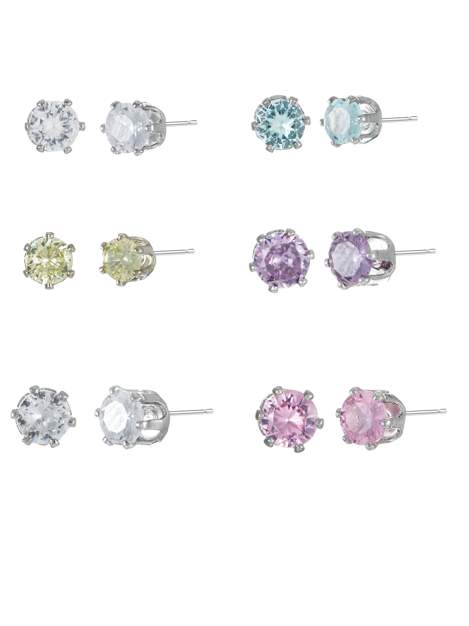 Time and Tru Women's Multi-Color Stud Earrings 6-Pack with Sparkly ...