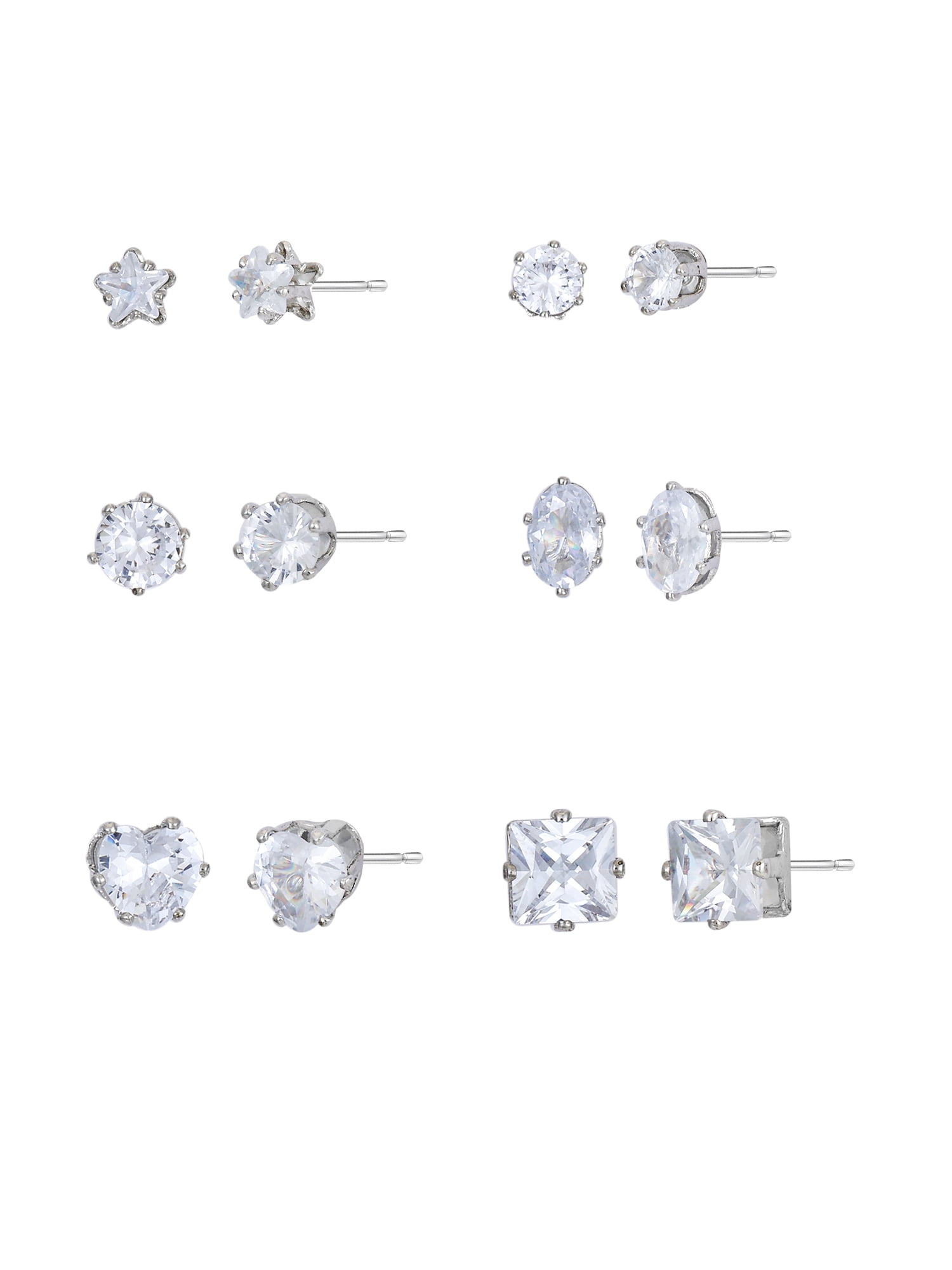 Time and Tru Women's Simulated Diamond Stud Earrings 6-Pack with Clear ...