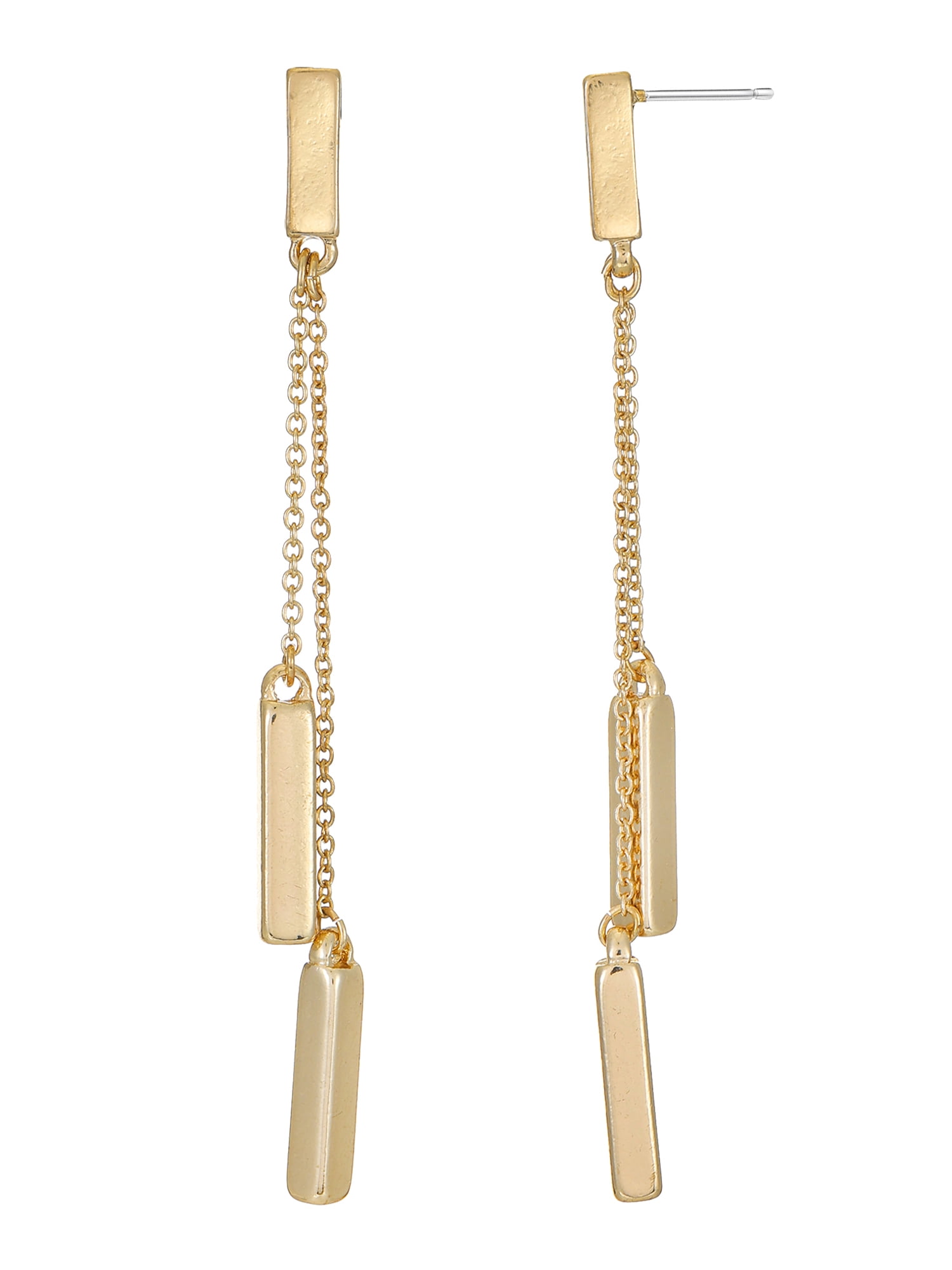 Time and Tru Women's Jewelry, Modern Linear Chain Earrings, Gold ...