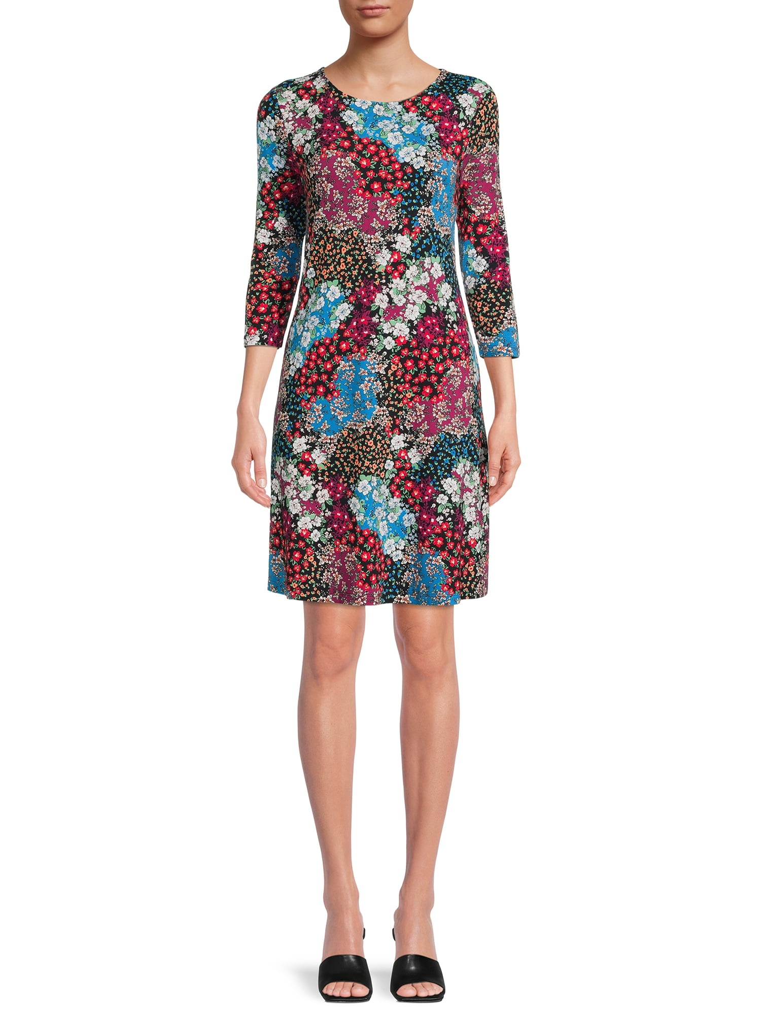 Time and Tru Women's Knit Dress with 3/4-Length Sleeves - Walmart.com Time and Tru Women's Knit Dress with 3/4-Length Sleeves - Walmart.com