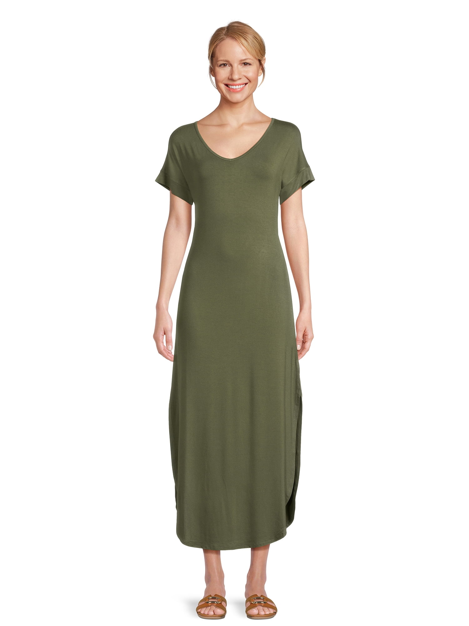 Time and Tru Women's Knit Maxi Dress with Short Sleeves, Sizes XS-XXXL ...