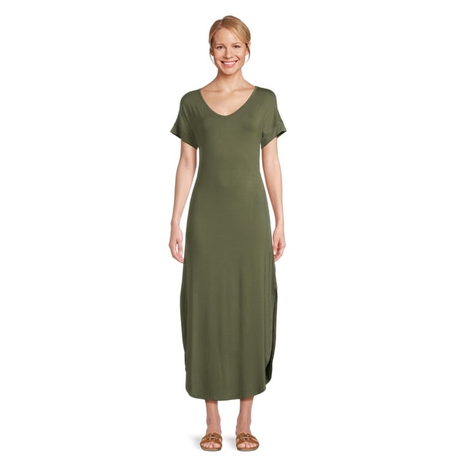 Time and Tru Women's Knit Maxi Dress with Short Sleeves, Sizes XS-XXXL ...