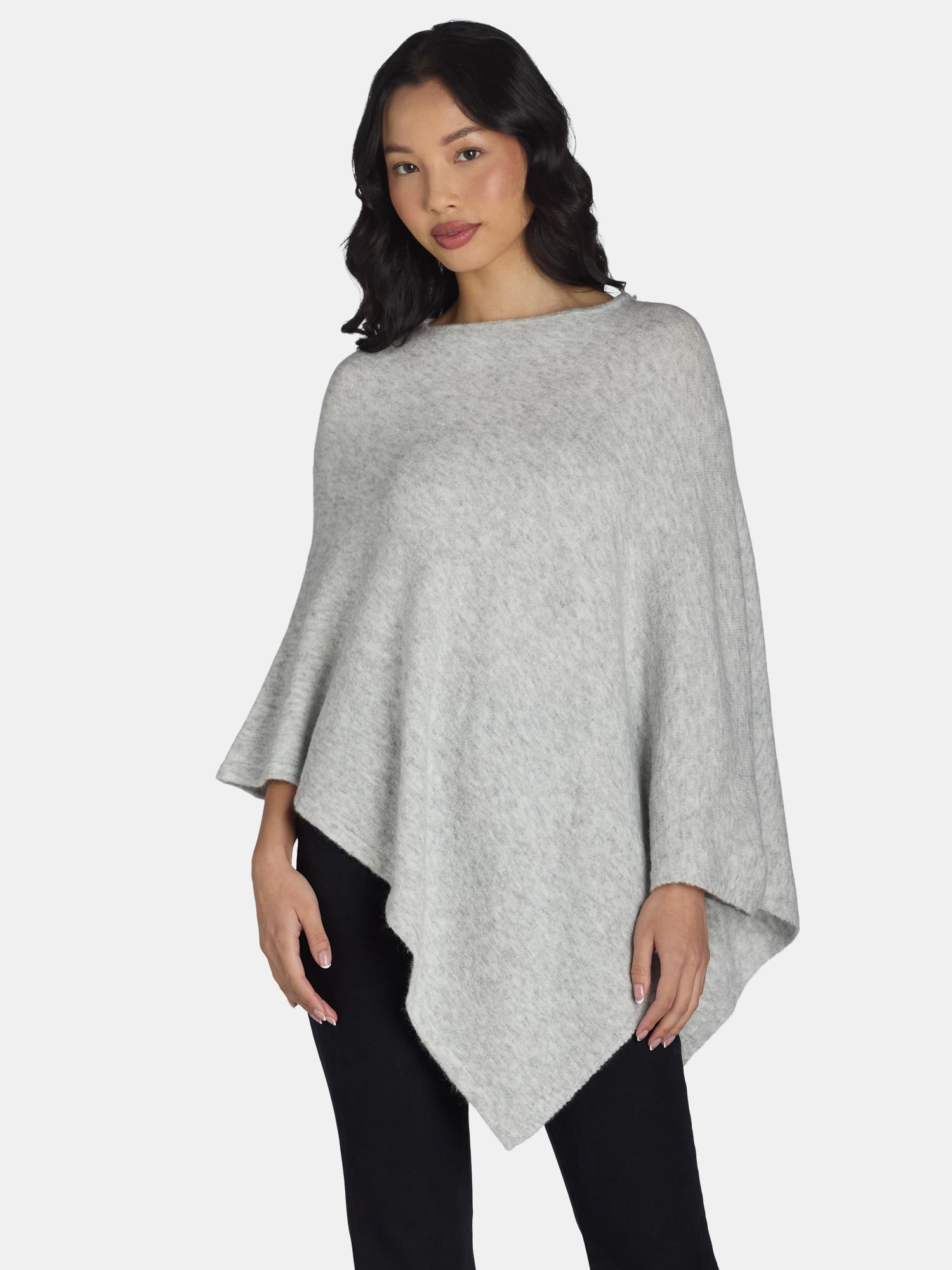 Time and Tru Women's Recycled Polyester Knit Poncho Heather Grey L/XL ...