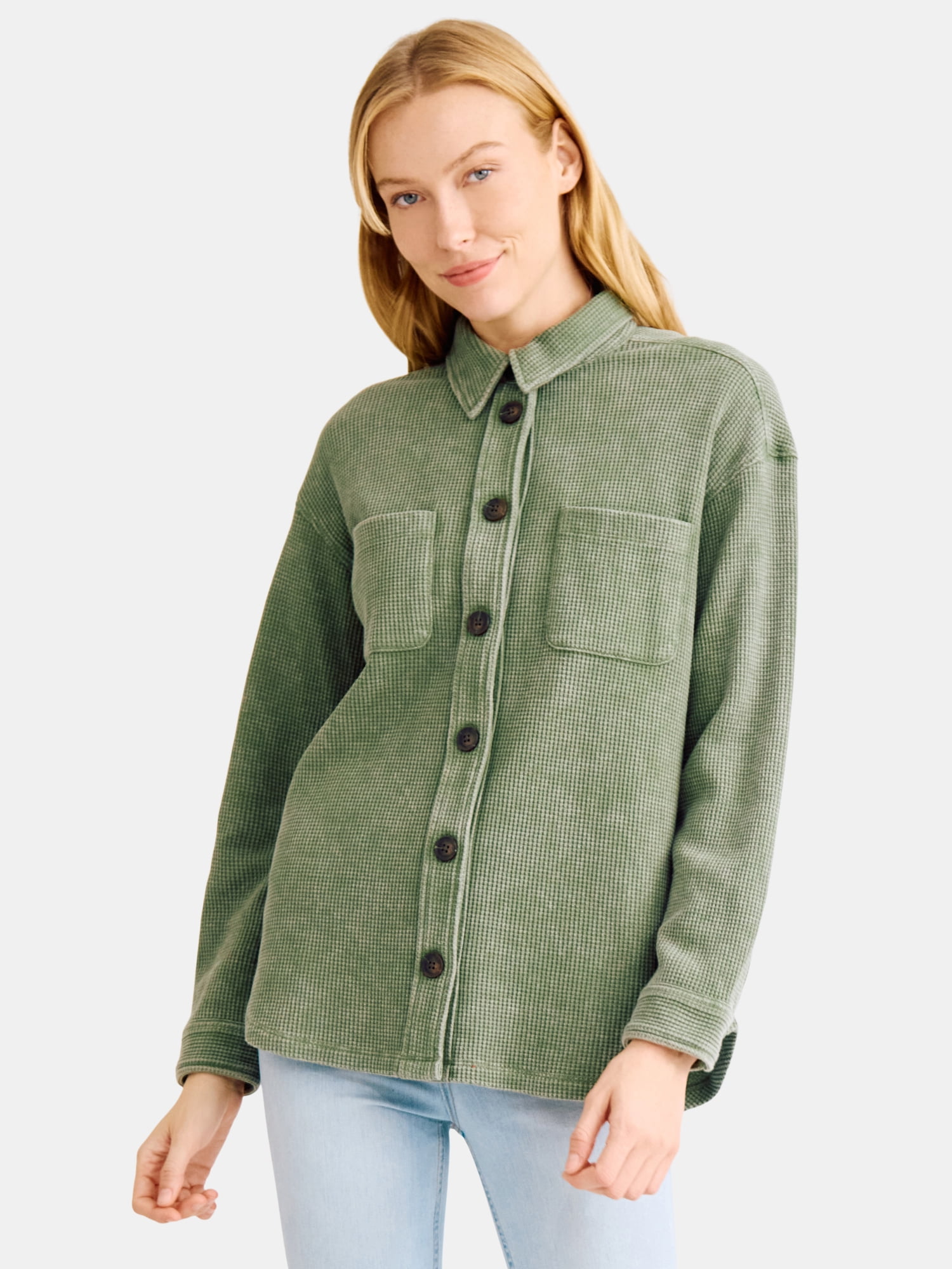 Time and Tru Women’s Knit Shacket with Long Sleeves, Sizes XS-XXXL ...