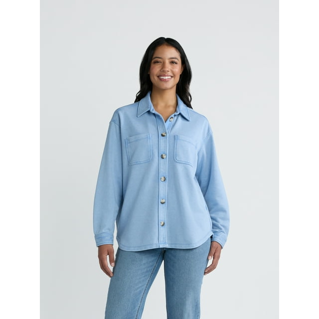 Time and Tru Women’s Knit Shacket with Long Sleeves, Sizes XS-XXXL ...