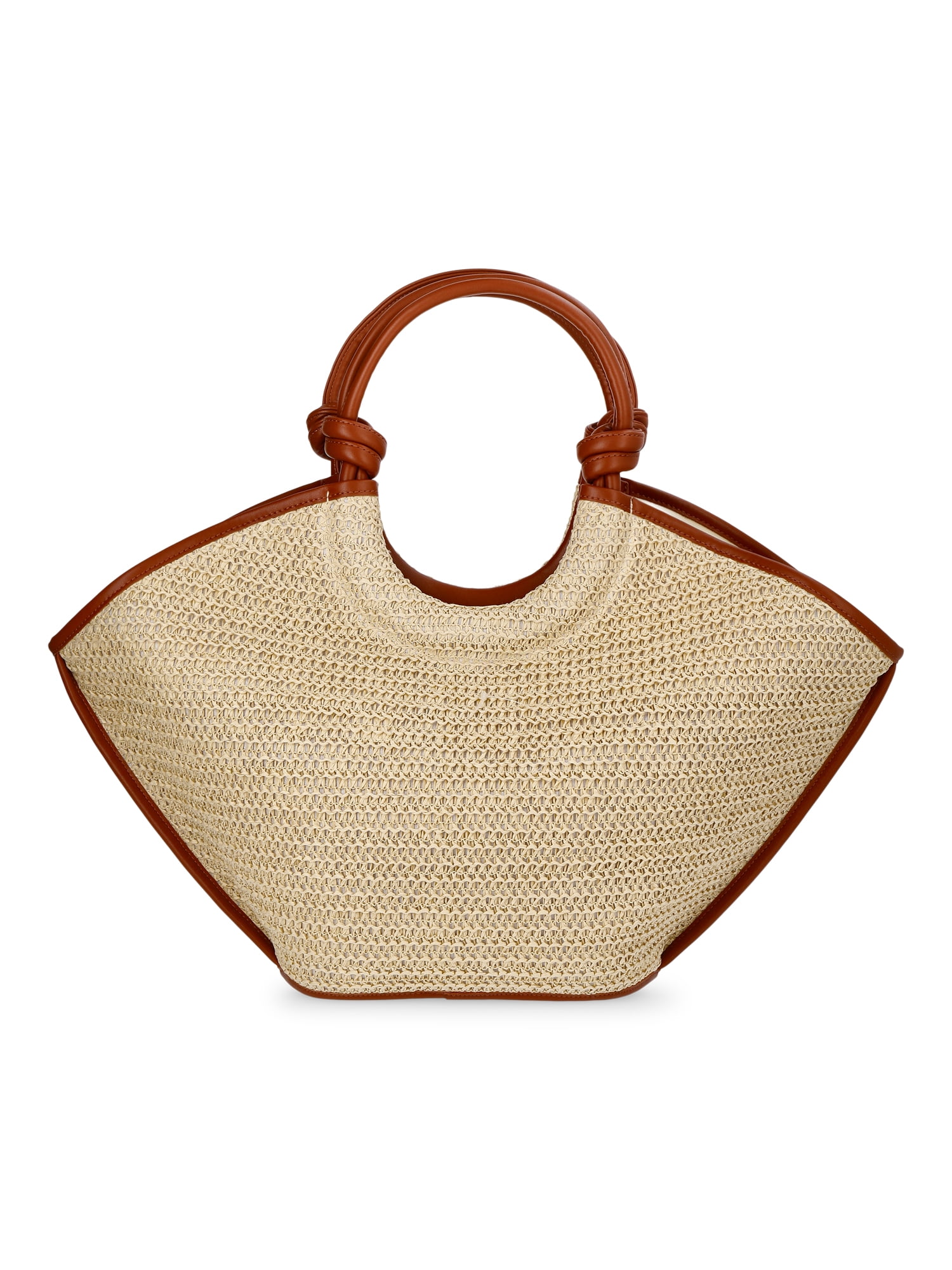Open Box Time and Tru Women's Knot Handle Tote Handbag, Natural ...