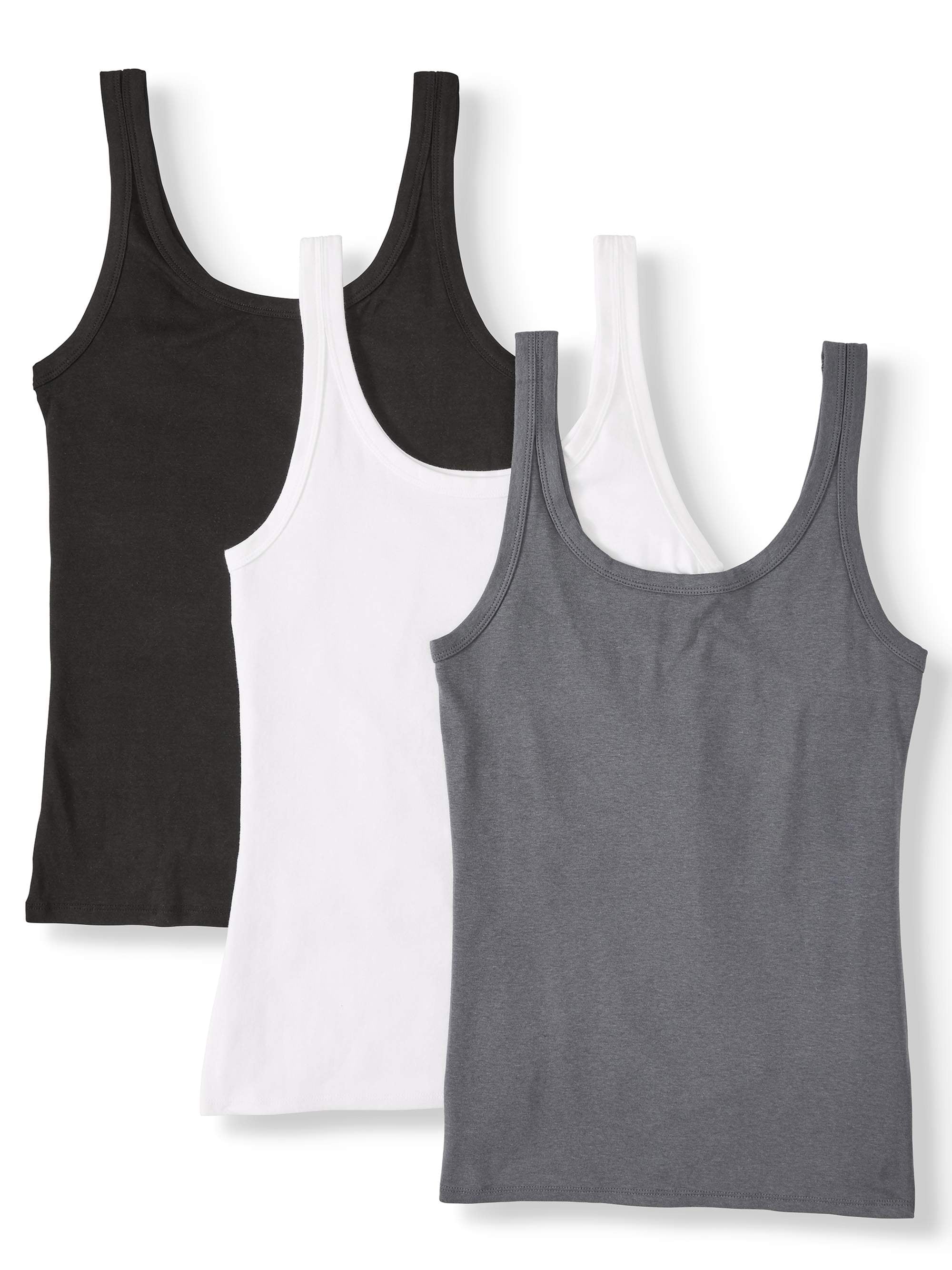 Time and Tru Women's Fitted Cotton Stretch Sleeveless Tank Top 3-Pack ...
