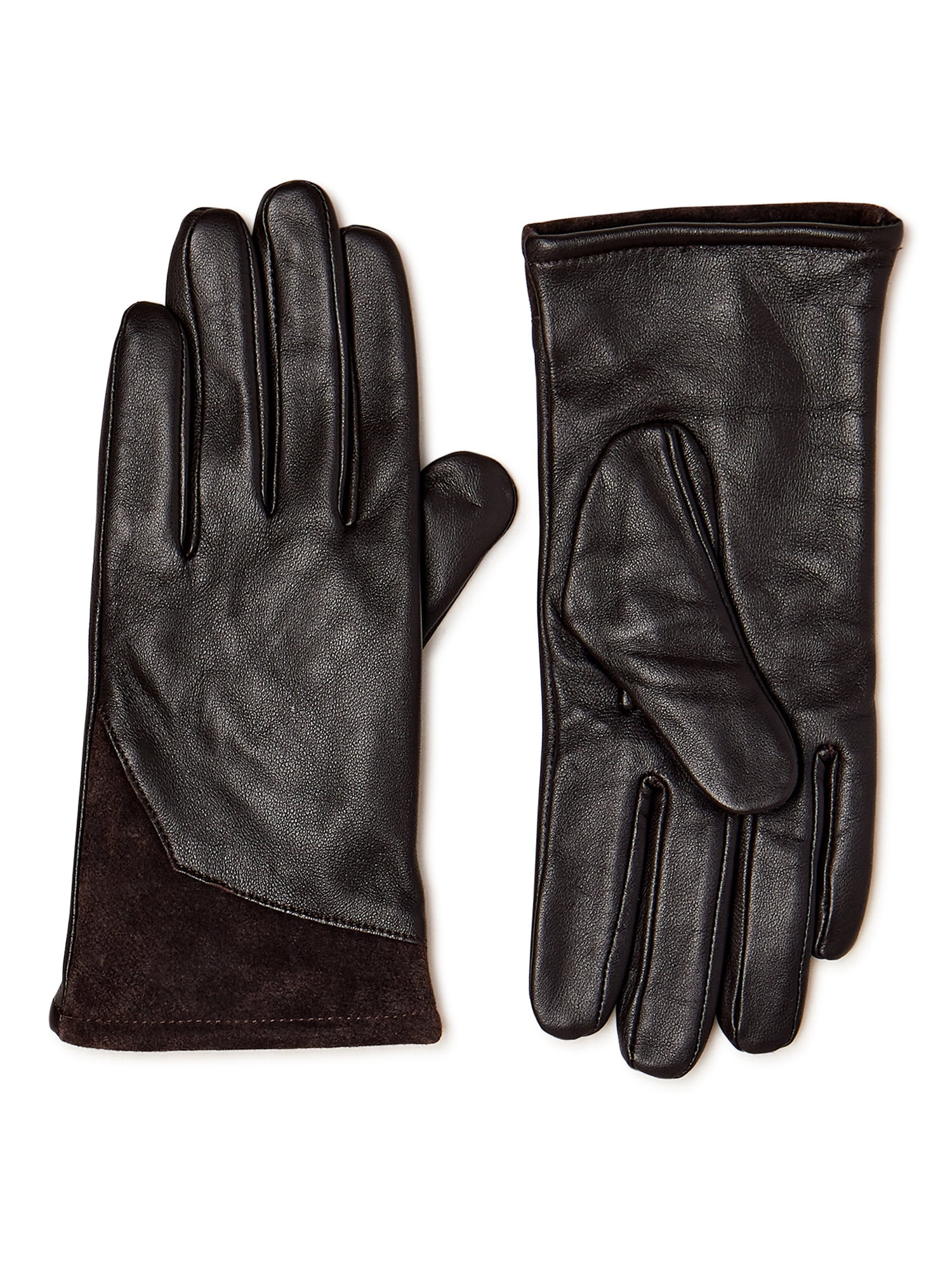 Time and Tru Women's Leather Gloves with Suede Trim - Walmart.com