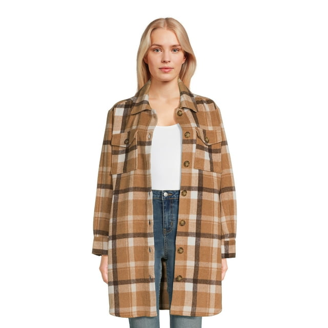 Time and Tru Women's Long Line Plaid Shacket, Sizes XS -XXXL - Walmart.com