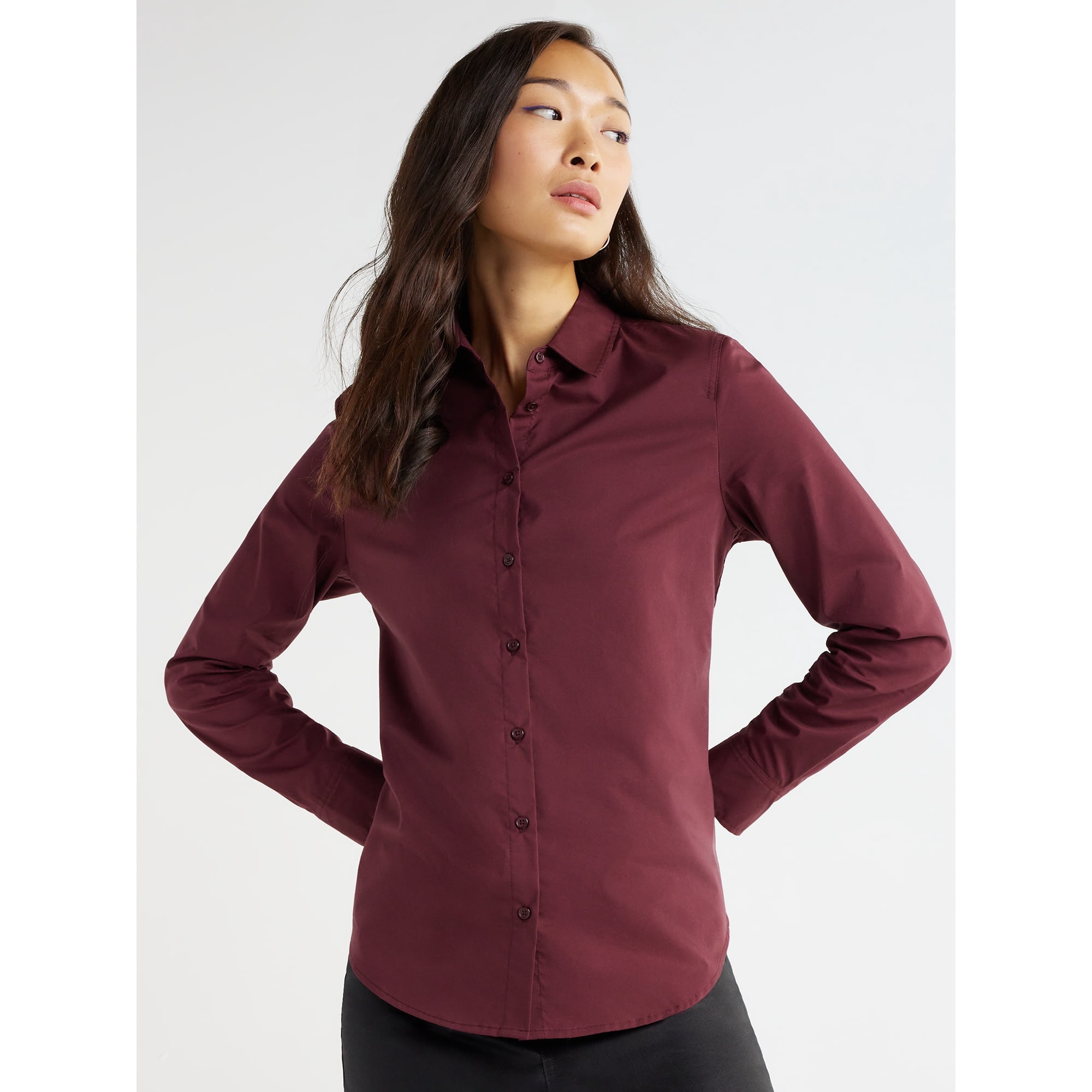 Time and Tru Women's Long Sleeve Button Down Shirt - Walmart.com