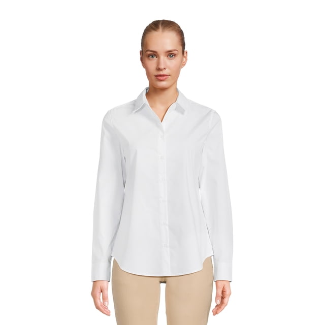 Time and Tru Women's Long Sleeve Button Down Shirt - Walmart Business ...