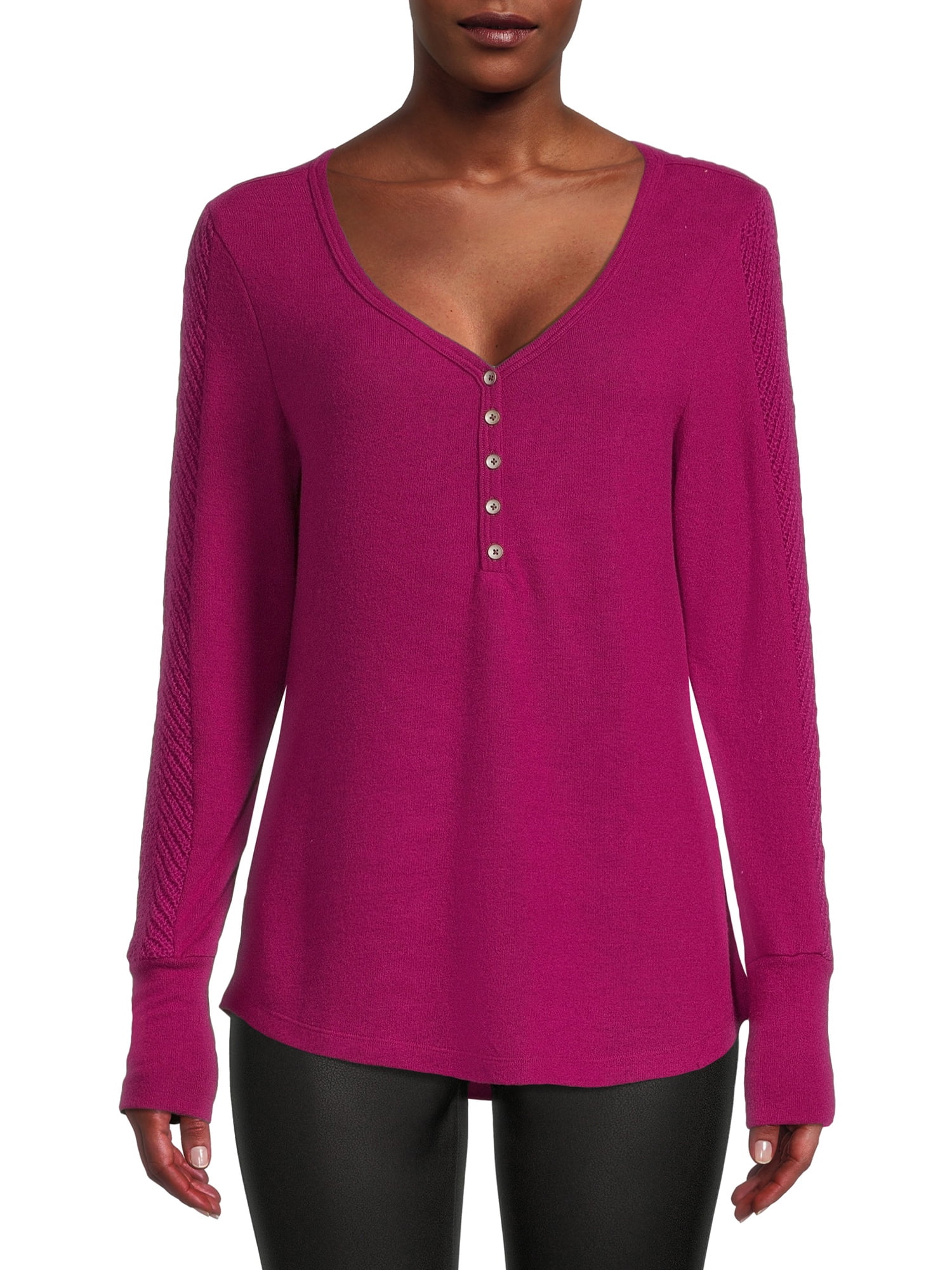 Time and Tru Women's Long Sleeve Cozy Henley - Walmart.com