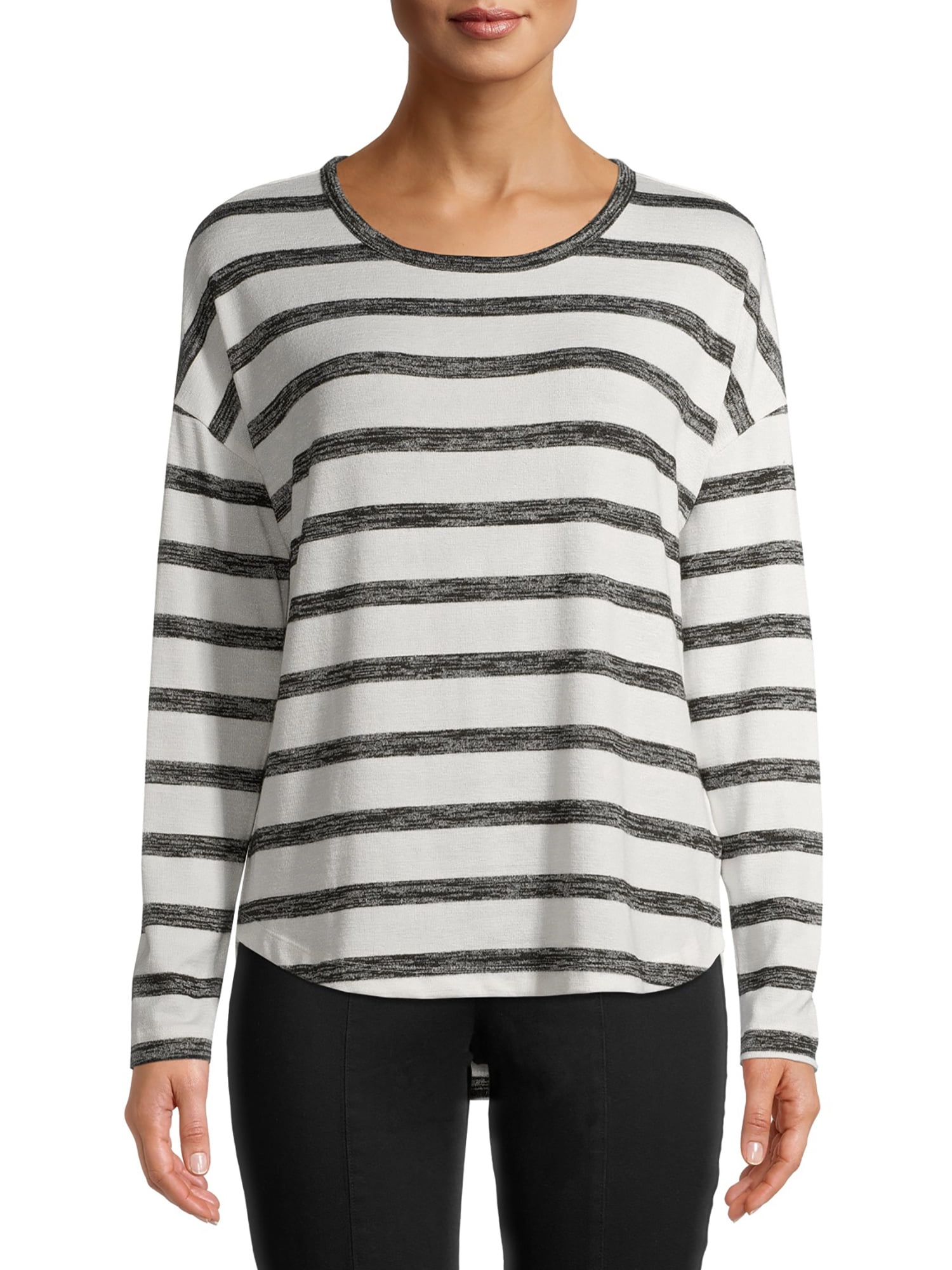 Time and Tru Women's Long Sleeve Drop Shoulder Crew Neck Top - Walmart.com