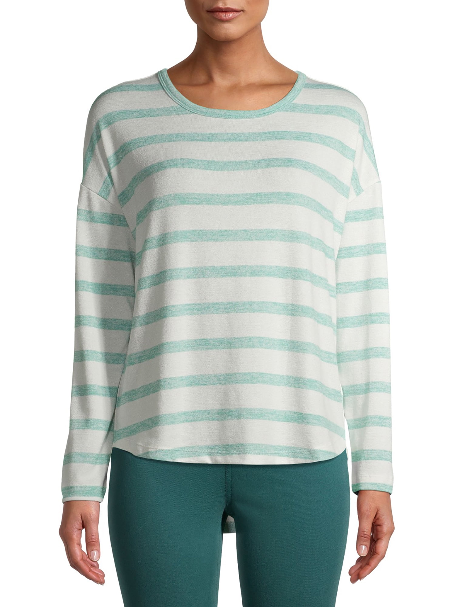 Time and Tru Women's Long Sleeve Drop Shoulder Crew Neck Top - Walmart.com