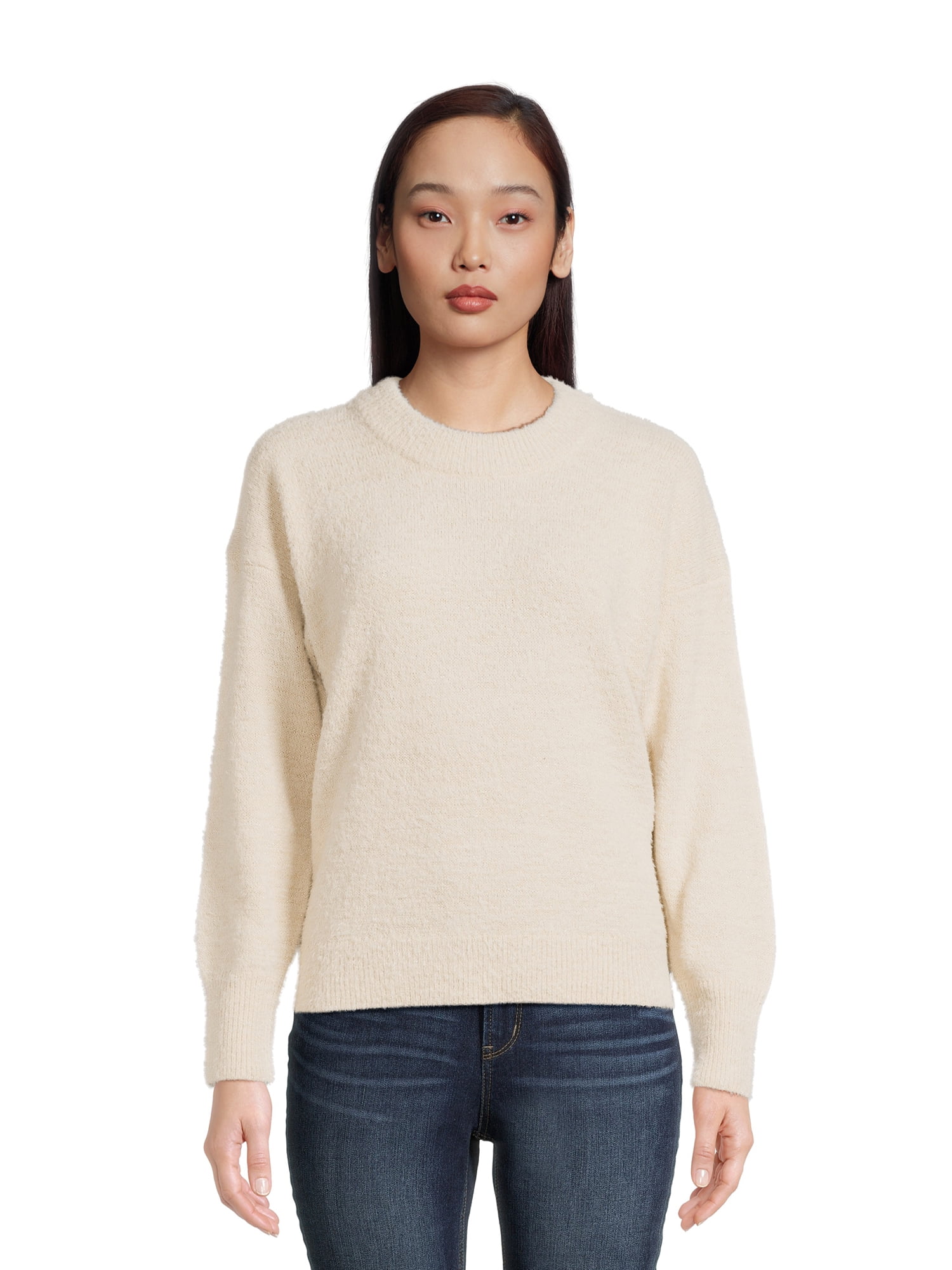 Time and Tru Women's Long Sleeve Eyelash Crewneck Pullover Sweater ...
