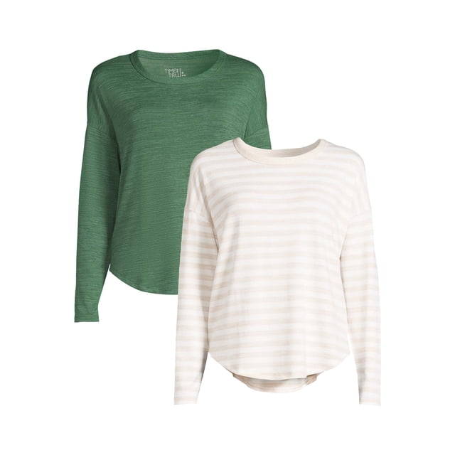 Time and Tru Women's Long Sleeve Hacci Top (2 Pack) - Walmart Business ...