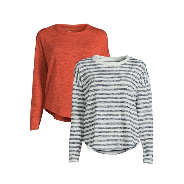 Time and Tru Women's Long Sleeve Hacci Top (2 Pack) - Walmart.com