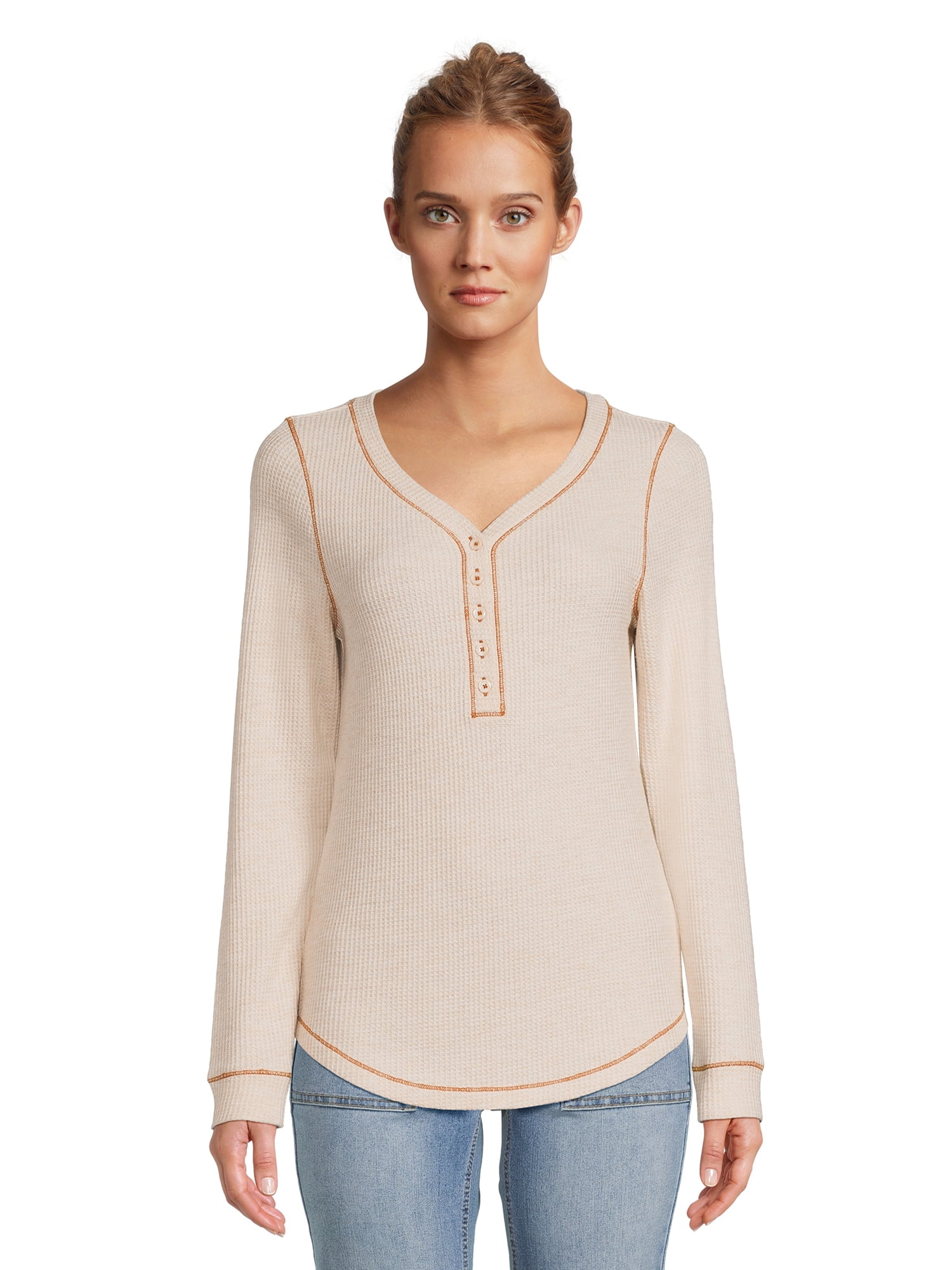 Time and Tru Women's Long Sleeve Henley Top - Walmart.com
