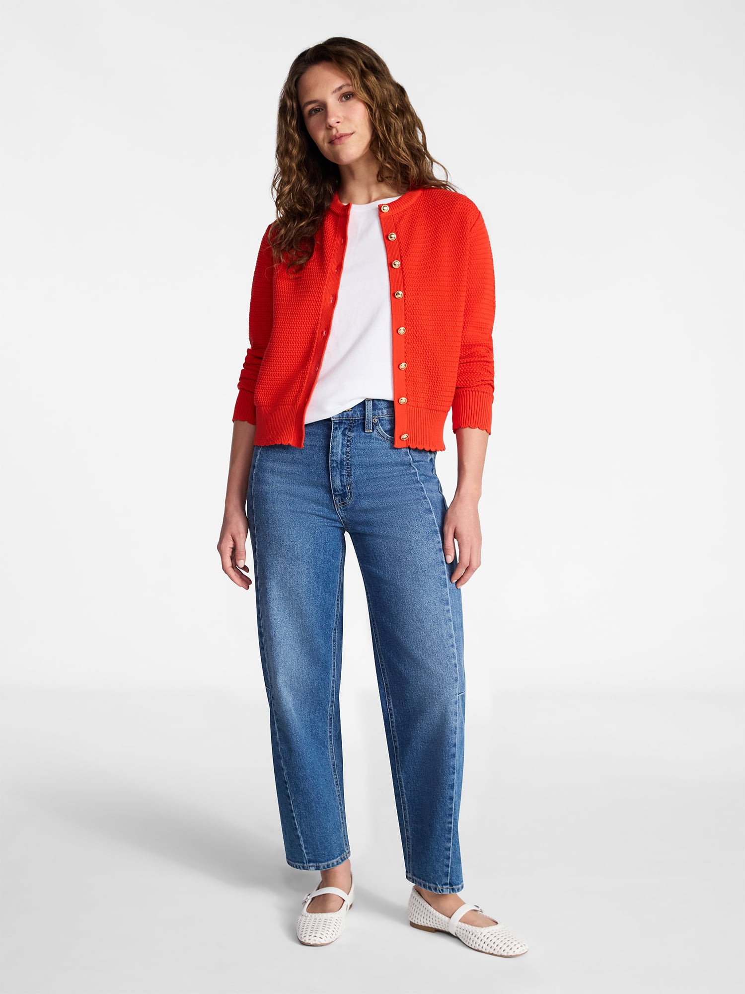 Time and Tru Women's Textured Knit Cardigan Sweater with Long Sleeves ...