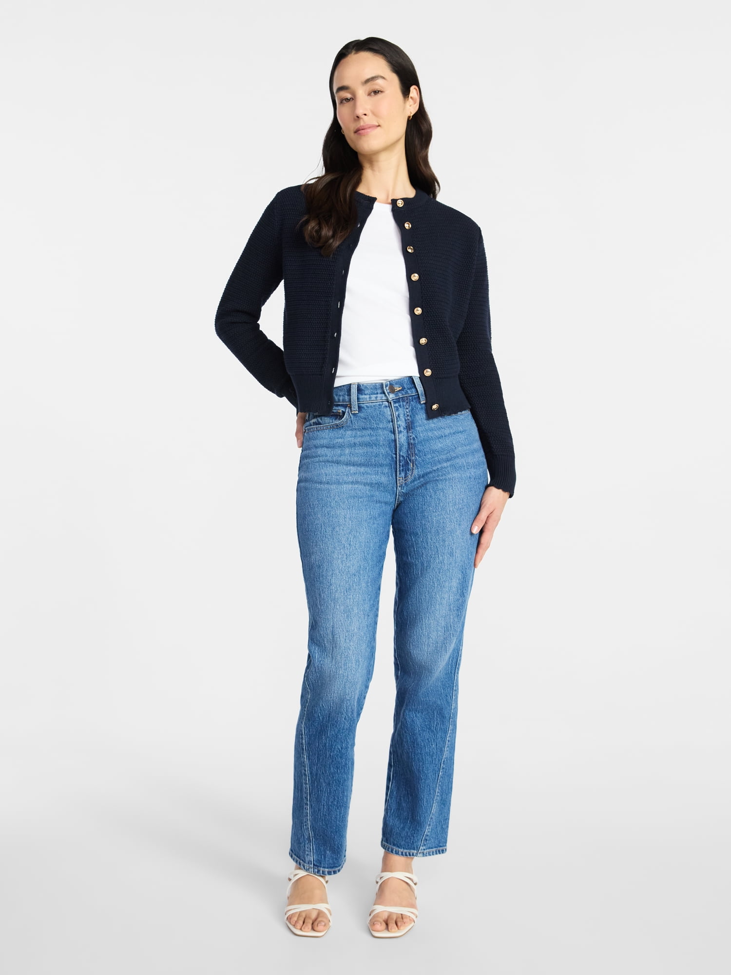 Time and Tru Women's Textured Knit Cardigan Sweater with Long Sleeves ...