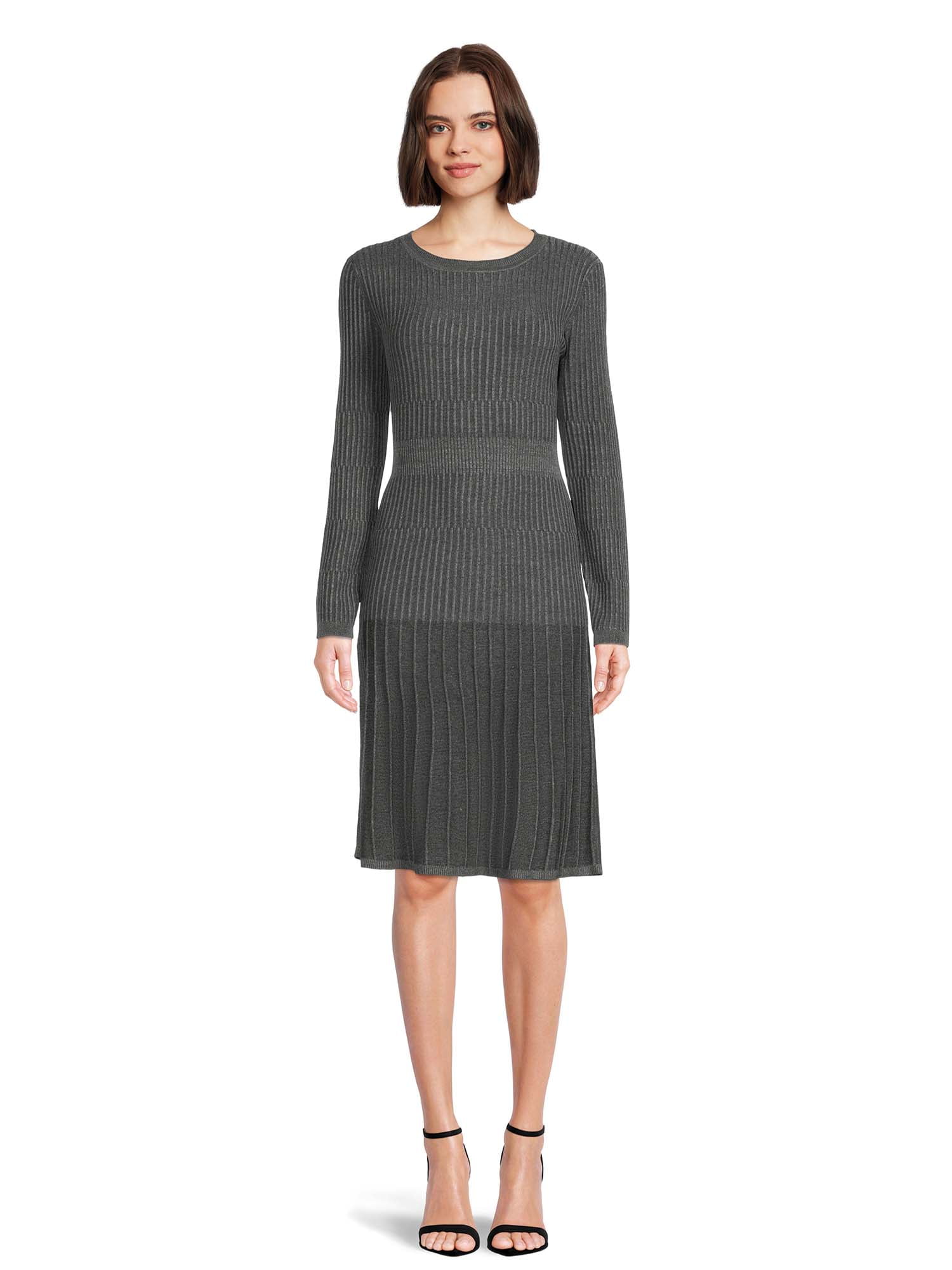 Time and Tru Women's Black Soot Plaited Rib Sweater Dress, Size XL ...