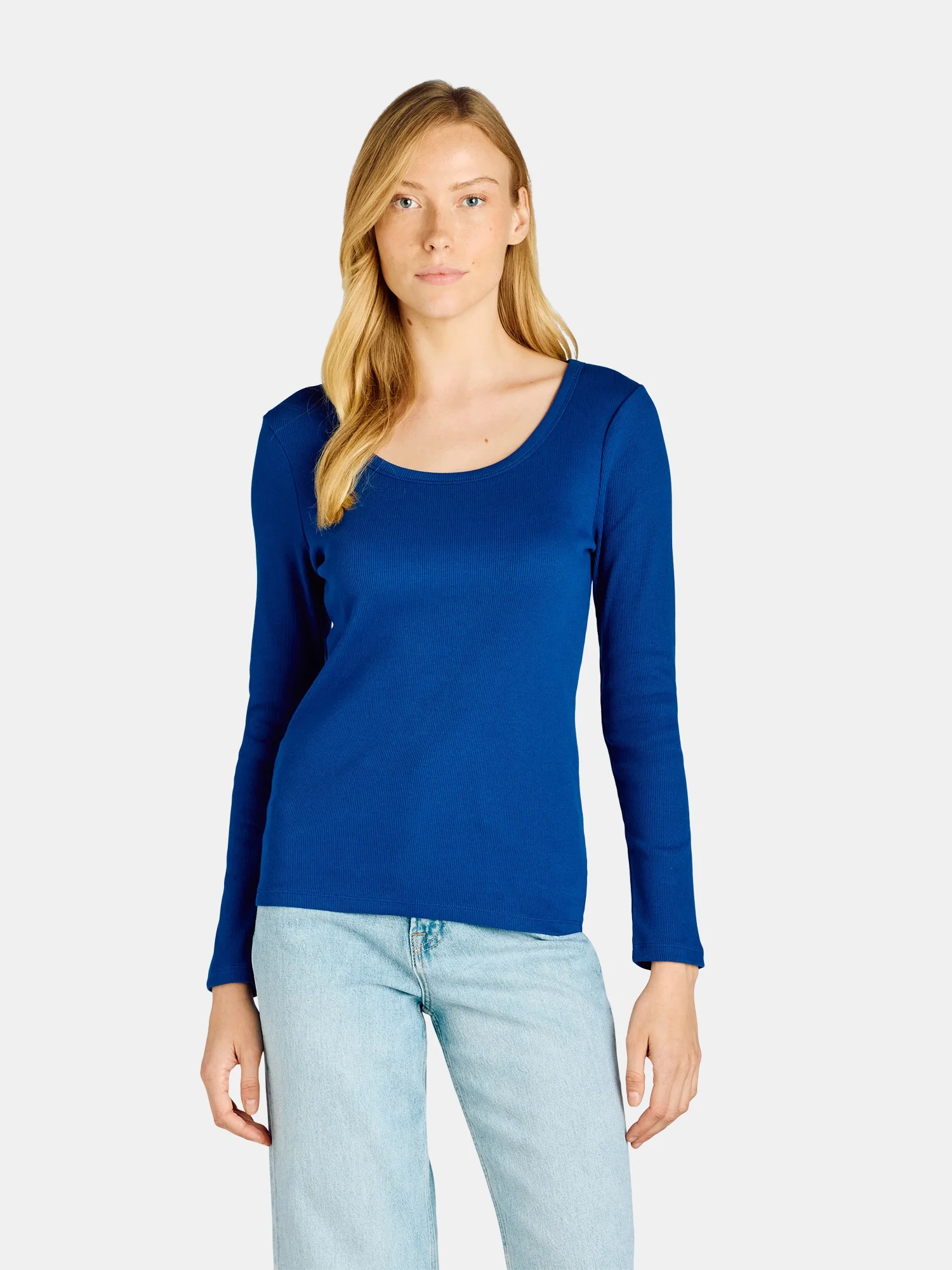 Time and Tru Women's Long Sleeve Rib Scoop T-Shirt - Walmart.com