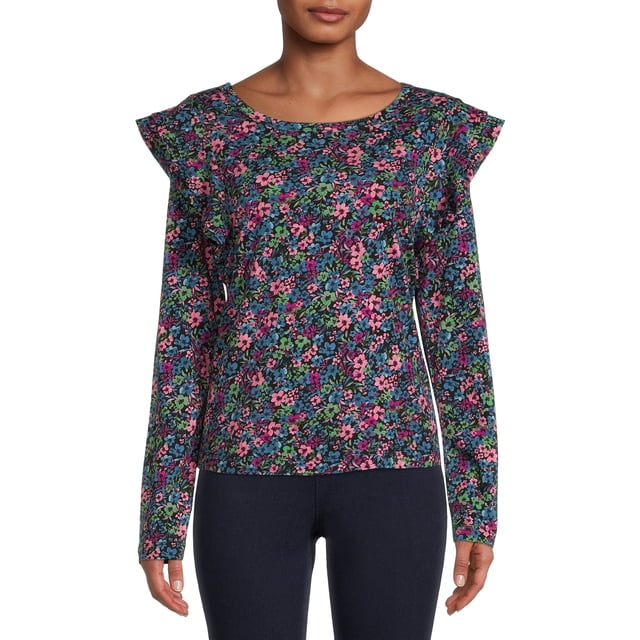 Time and Tru Women's Long Sleeve Ruffle Top - Walmart Business Supplies
