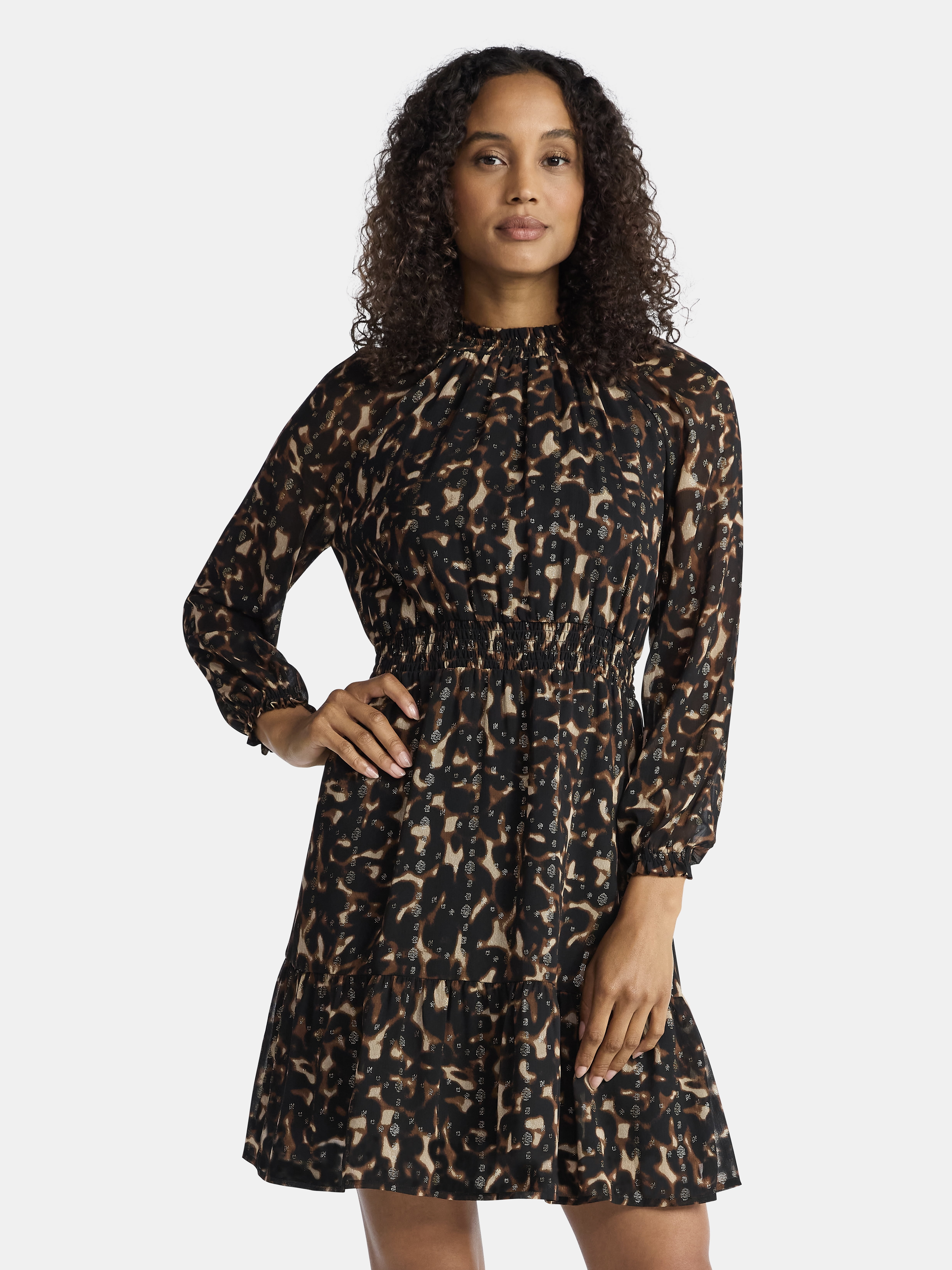 Time and Tru Women's Smocked Mini Dress with Long Sleeves, Sizes XS ...