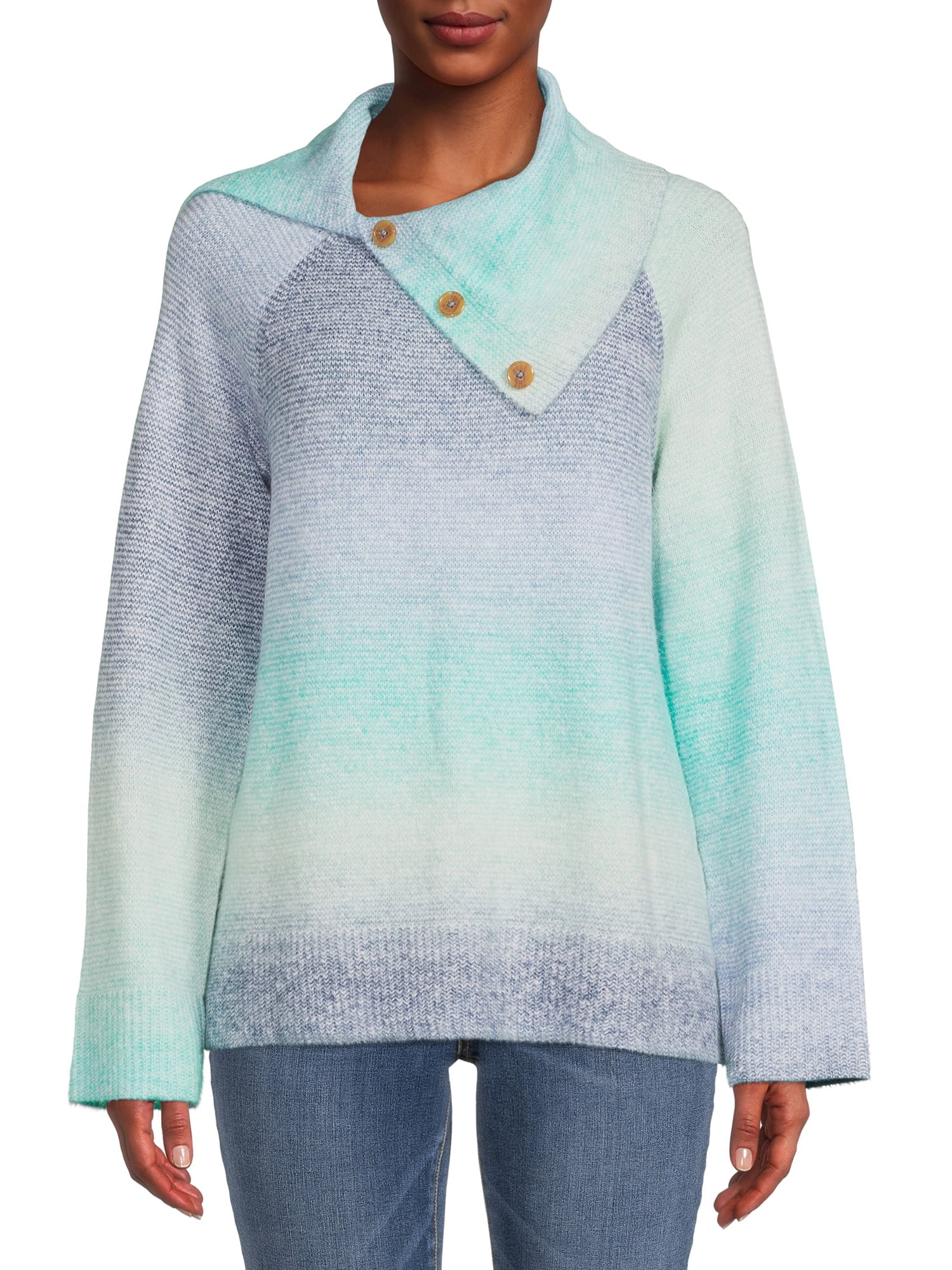 Time and Tru Women's Long Sleeve Split Neck Collar Sweater - Walmart.com