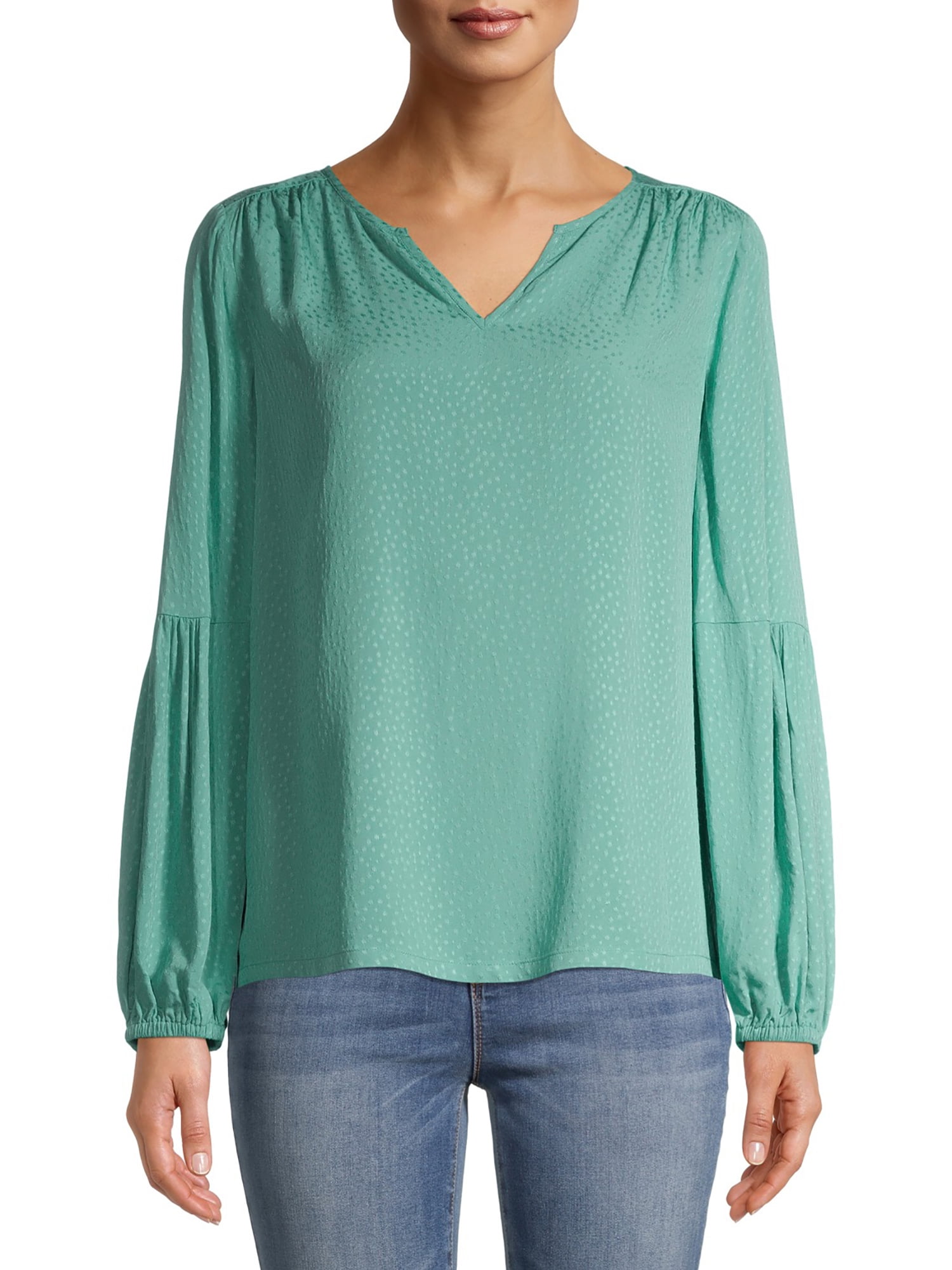 Time and Tru Women's Long Sleeve Split Neck Top - Walmart.com