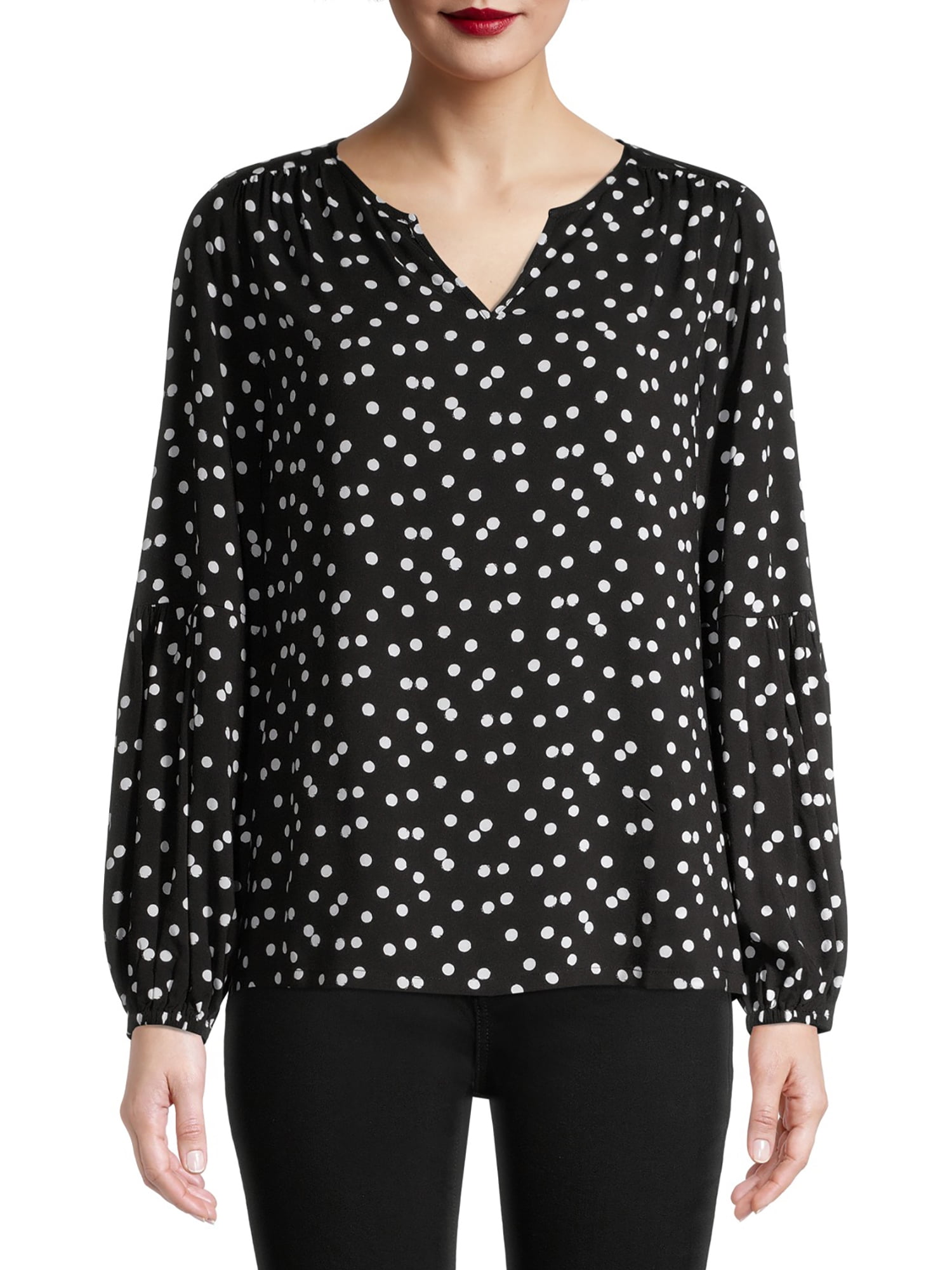 Time and Tru Women's Long Sleeve Split Neck Top - Walmart.com
