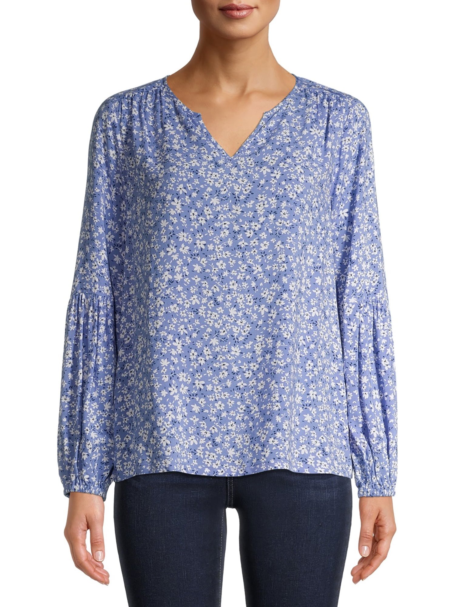 Time and Tru Women's Long Sleeve Split Neck Top - Walmart.com