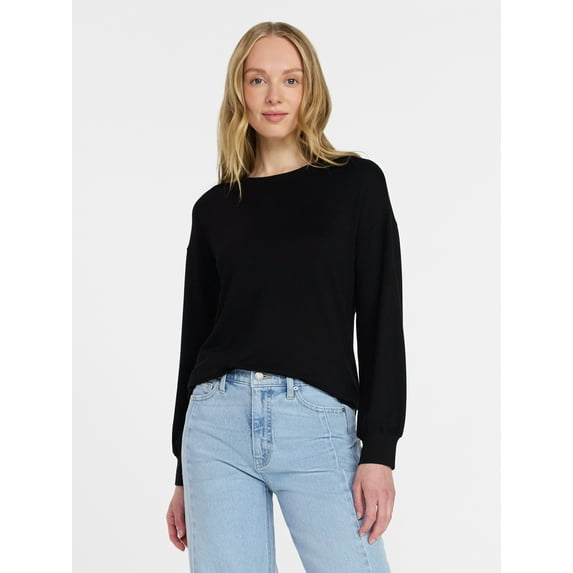 Time and Tru Women's French Terry Tunic Top with Long Sleeves, Sizes XS ...