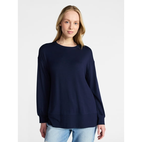 Time and Tru Women's French Terry Tunic Top with Long Sleeves, Sizes XS ...