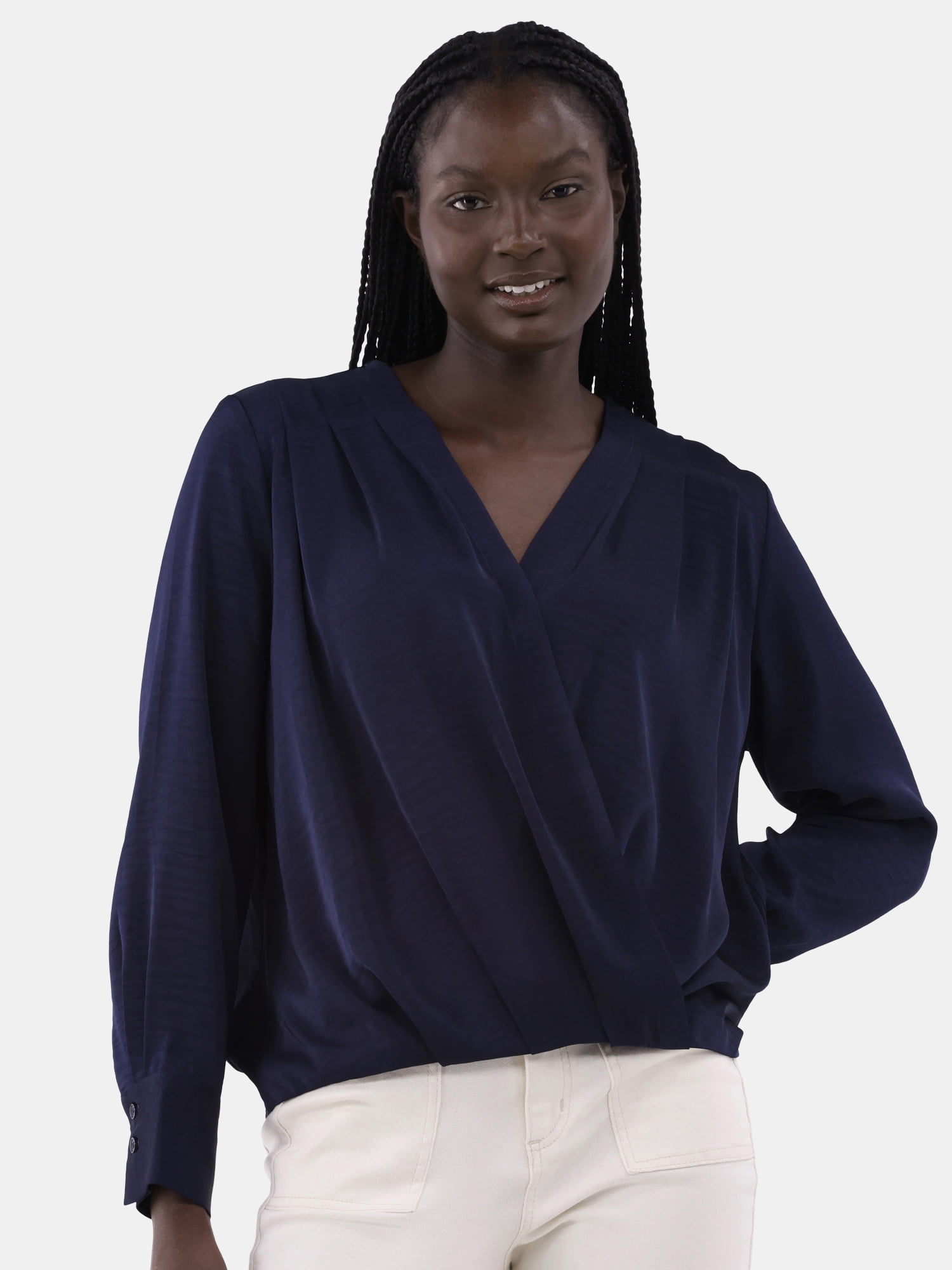 Time and Tru Women's Surplus Blouse with Long Sleeves, Sizes S-XXXL ...
