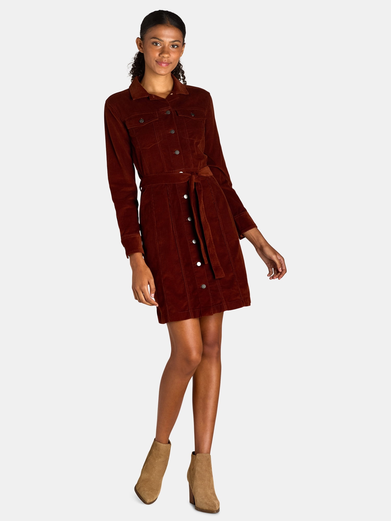 Time and Tru Women's Long Sleeve Utility Dress, Sizes XS -XXXL ...