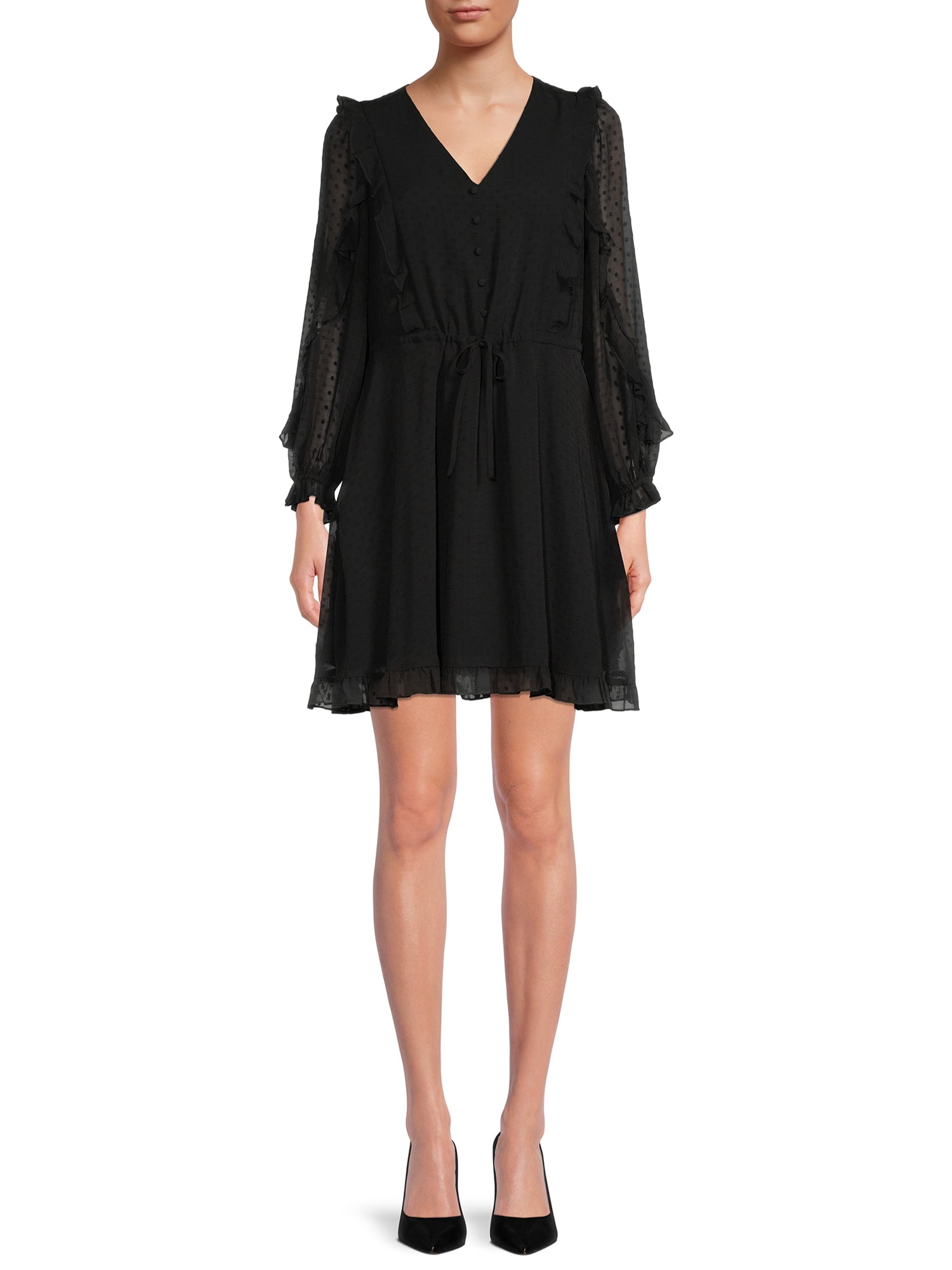 Time and Tru women's Long Sleeve V-Neck Ruffle Dress - Style - Walmart.com