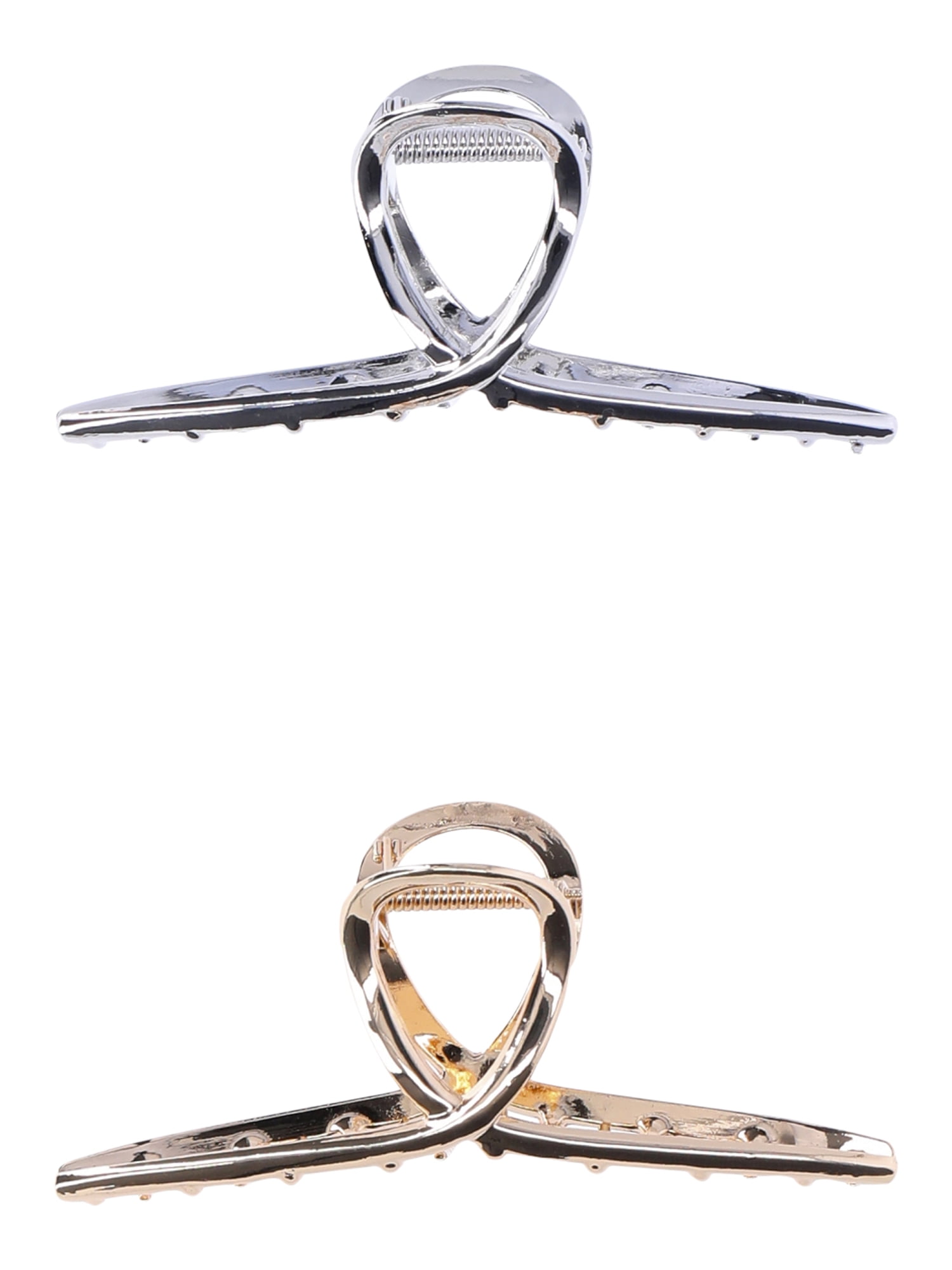 Time and Tru Women’s Loop Claw Hair Clips 2-Pack Silver and Gold Finish ...