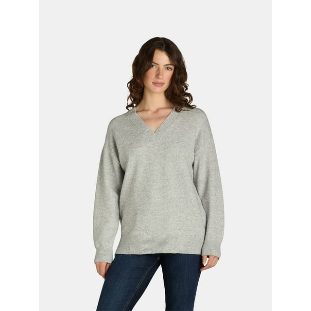 Time and Tru Women's and Women's Plus Sequin V-Neck Sweater, Sizes XS ...