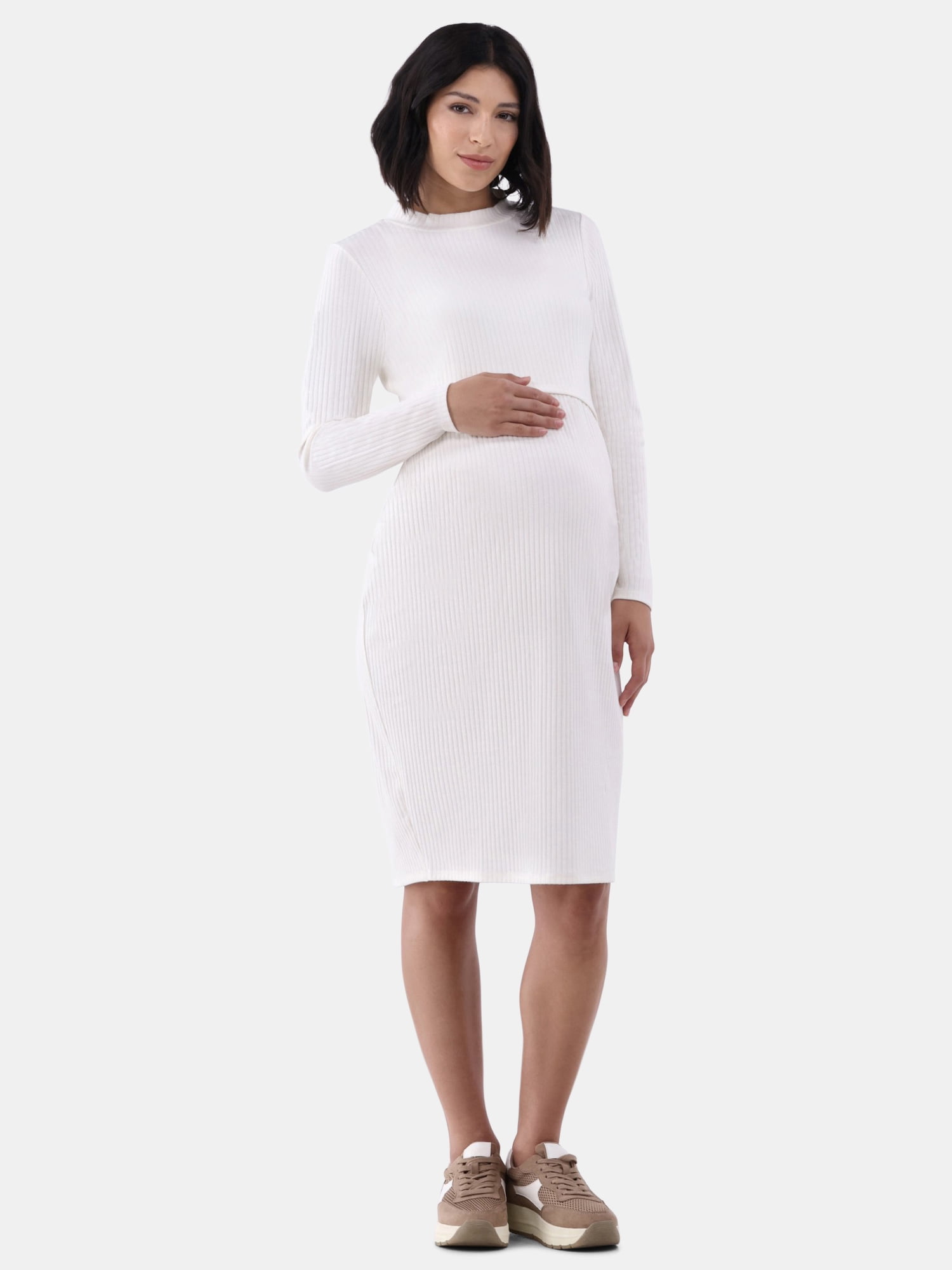 Time and Tru Women's Maternity 2-Piece Ribbed Dress with Long Sleeves ...