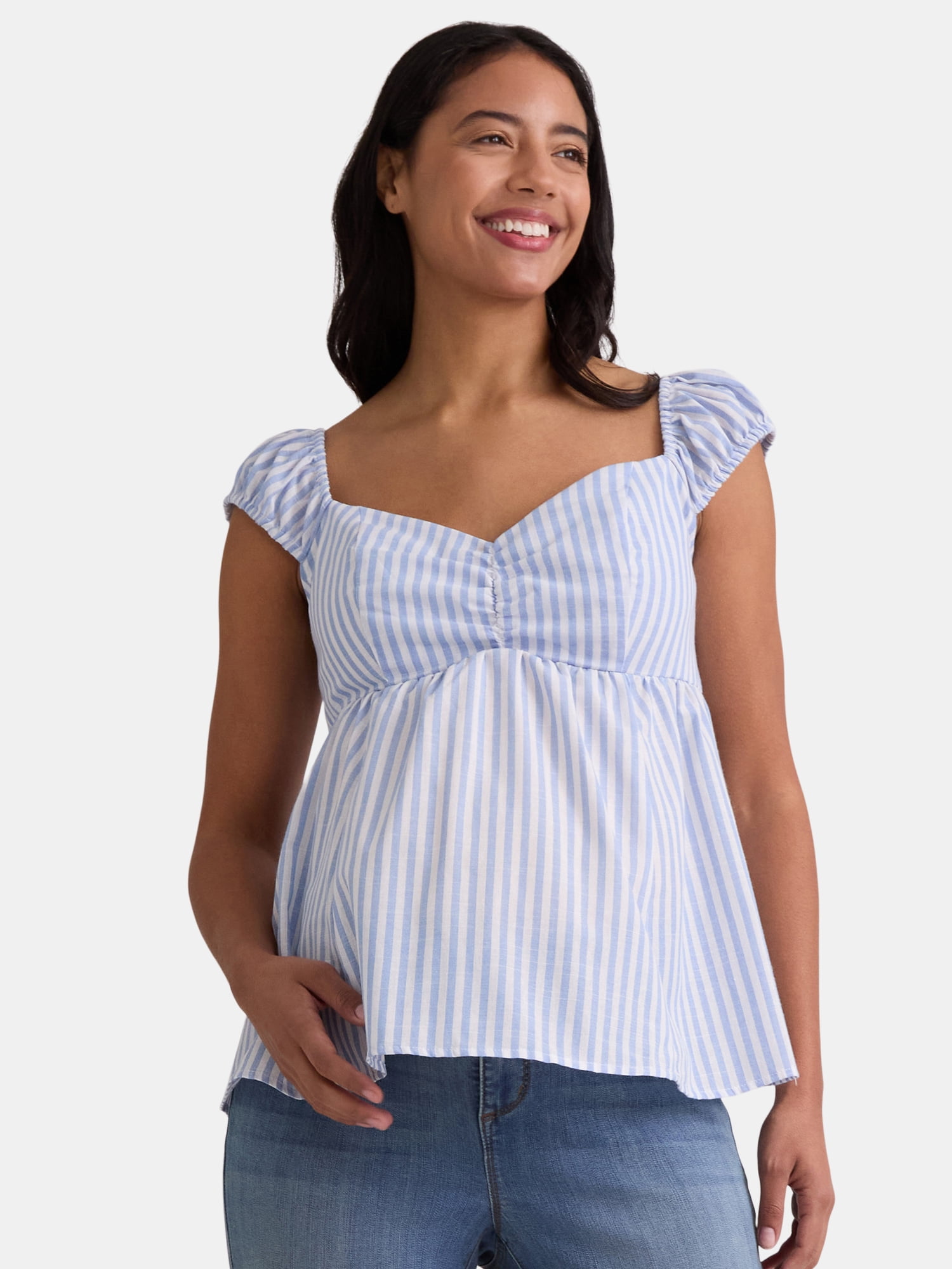 Time and Tru Women’s Maternity Babydoll Top with Cap Sleeves, Sizes S ...