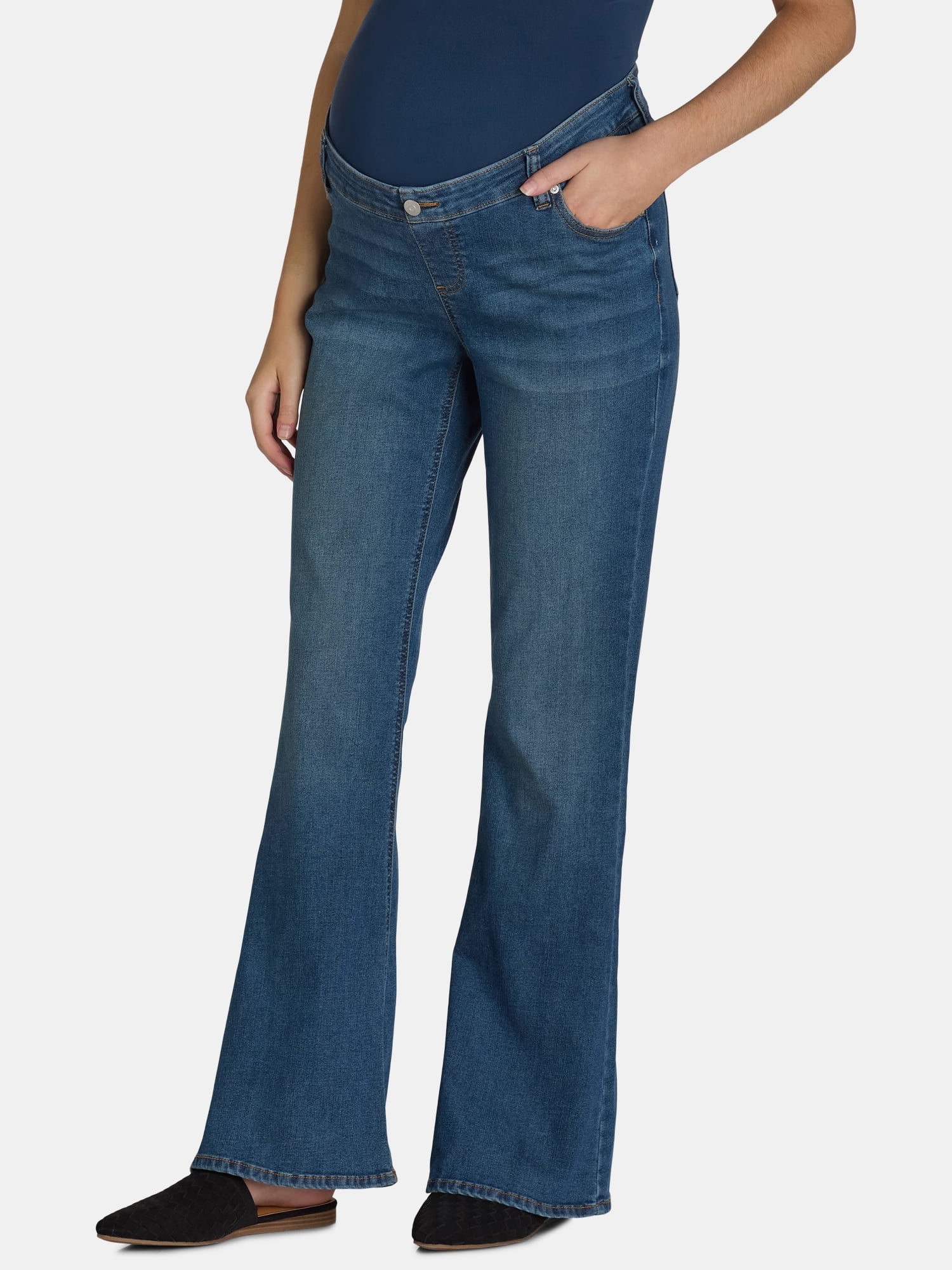 Time and Tru Women's Maternity Full Panel Flare Jeans, 32" Inseam ...