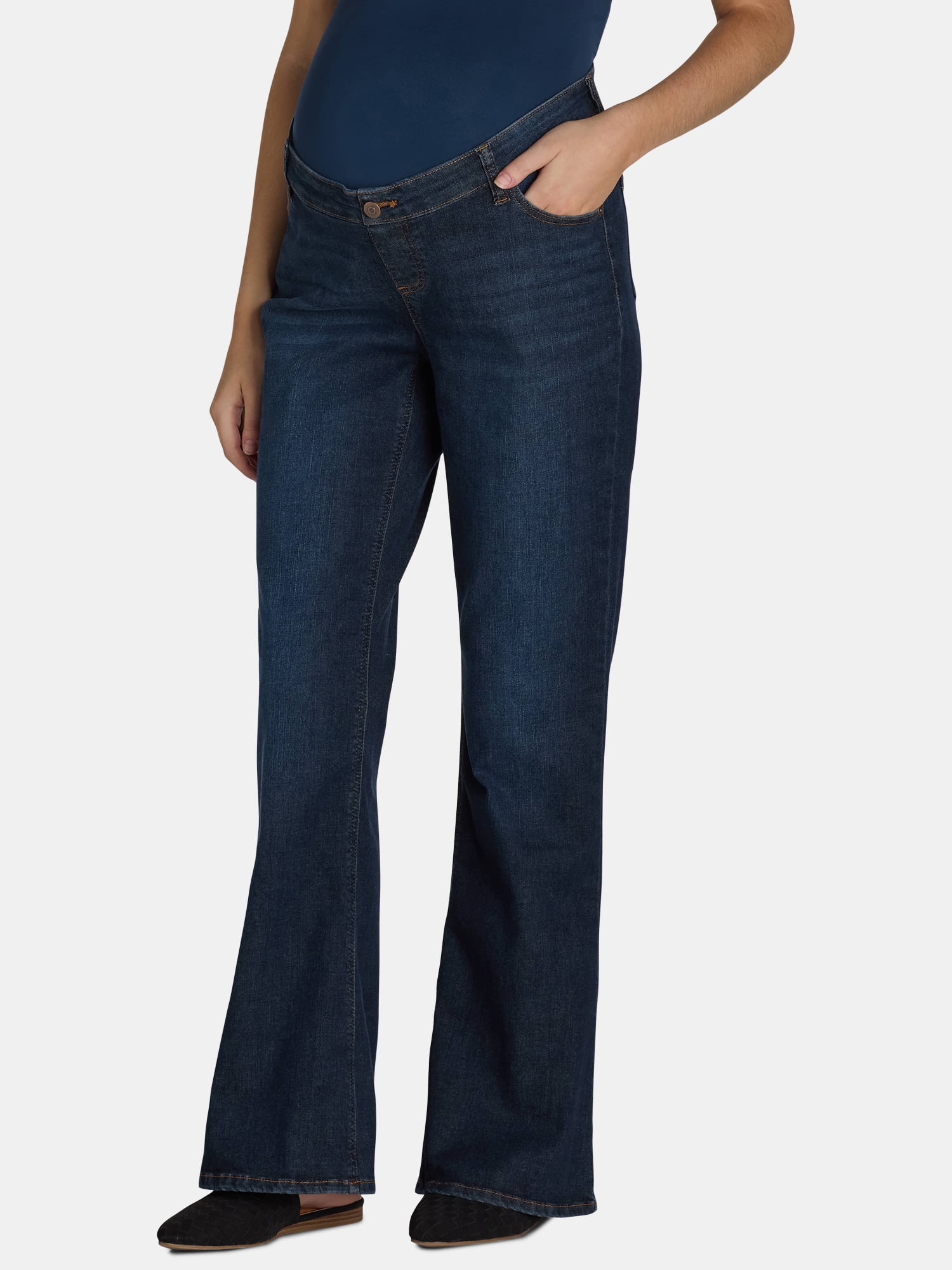 Time & Tru Women's Maternity Flare Jeans with Belly Band, 32 Inseam ...